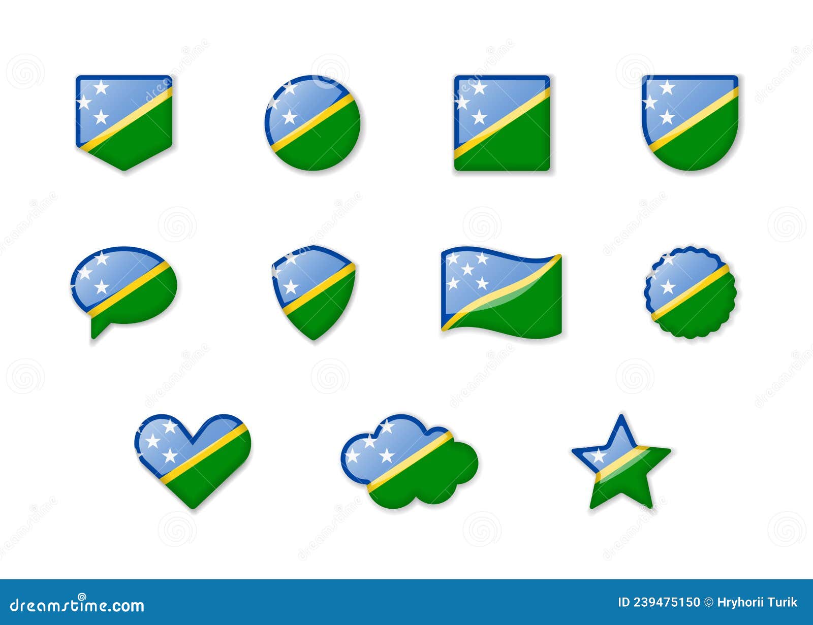 Solomon Islands - Set of Shiny Flags of Different Shapes. Stock Vector ...