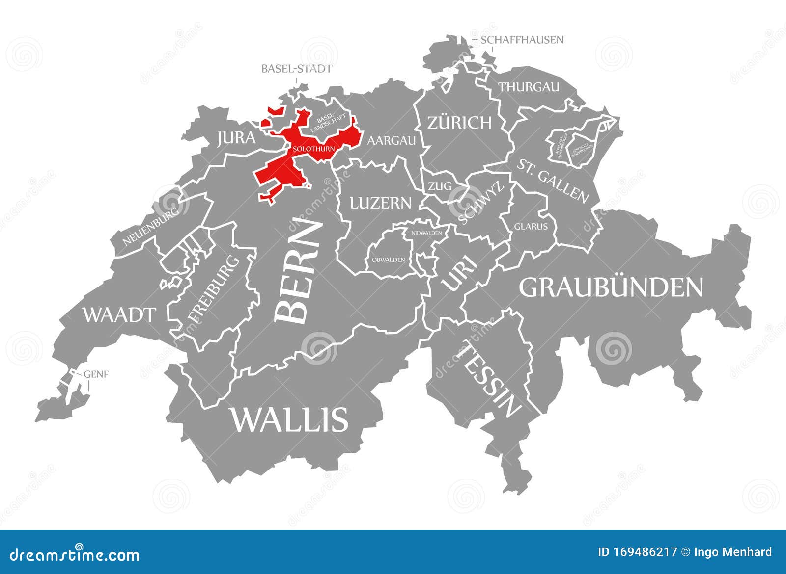 Solothurn Red Highlighted in Map of Switzerland Stock Illustration ...
