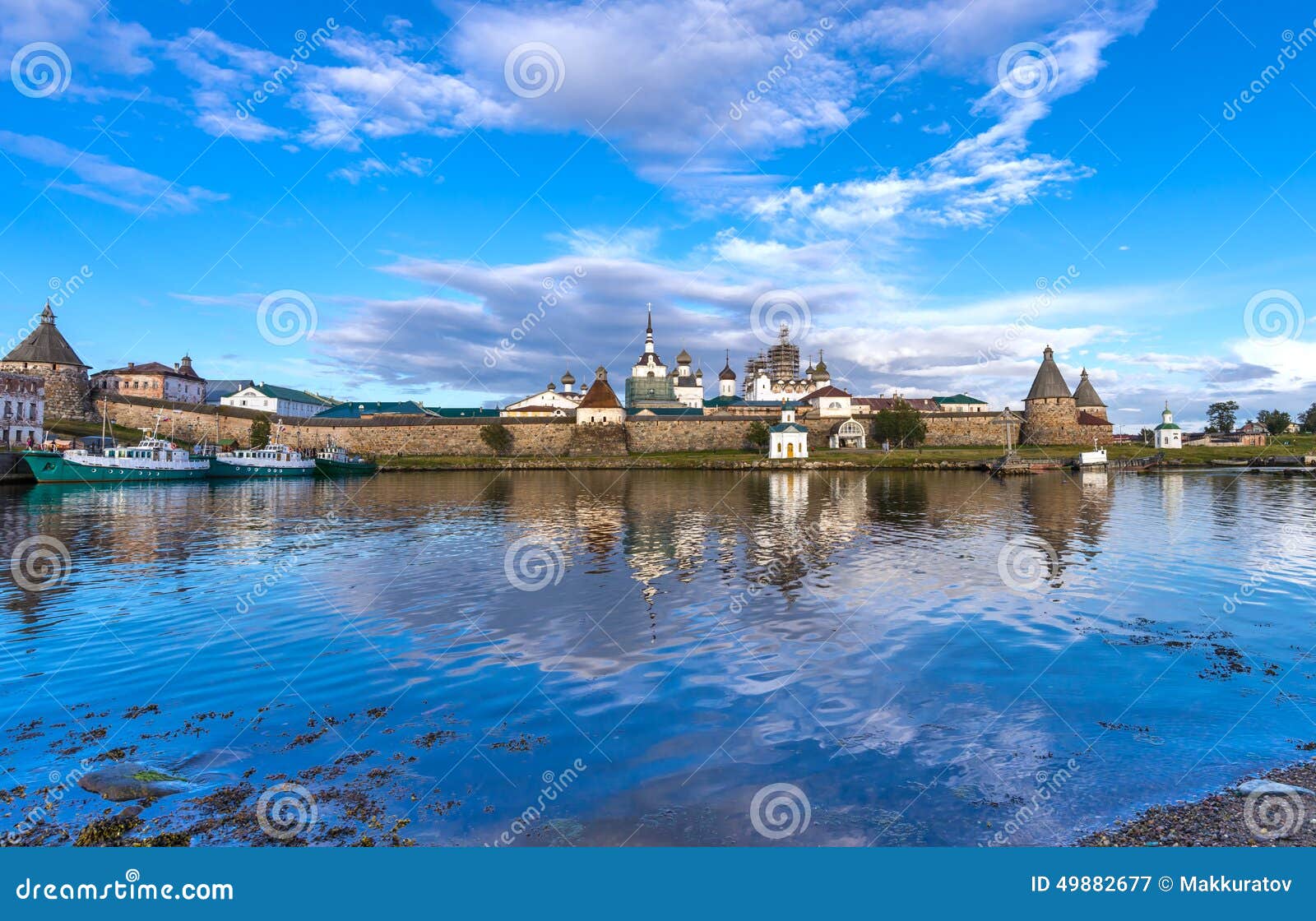 Solovetsky Kremlin in the Evening, Reflection. Stock Image - Image of ...