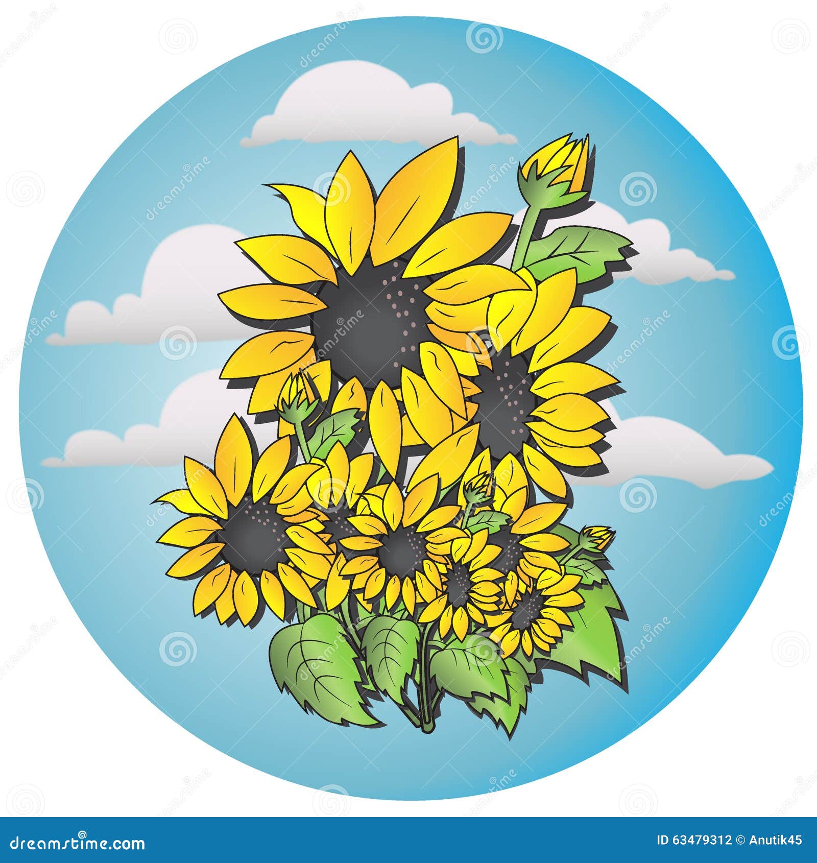 Solros vektor illustrationer. Illustration av grön, utformning - 63479312