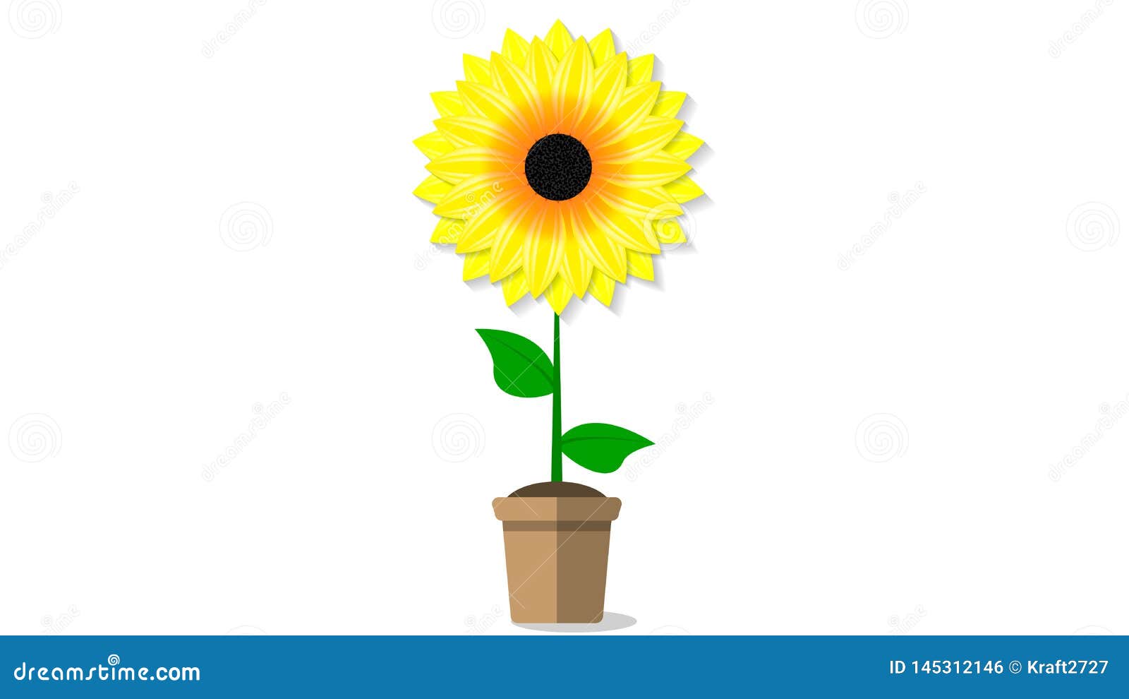 Solros i en kruka vektor illustrationer. Illustration av blomma - 145312146