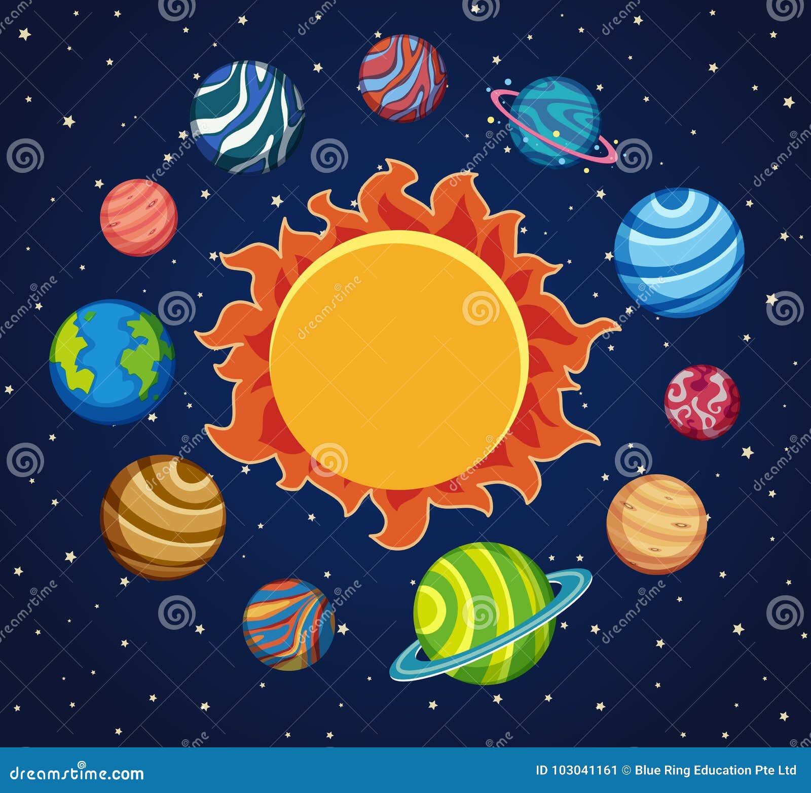 Solsystembakgrund Med Planeter Runt Om Solen Vektor Illustrationer ...