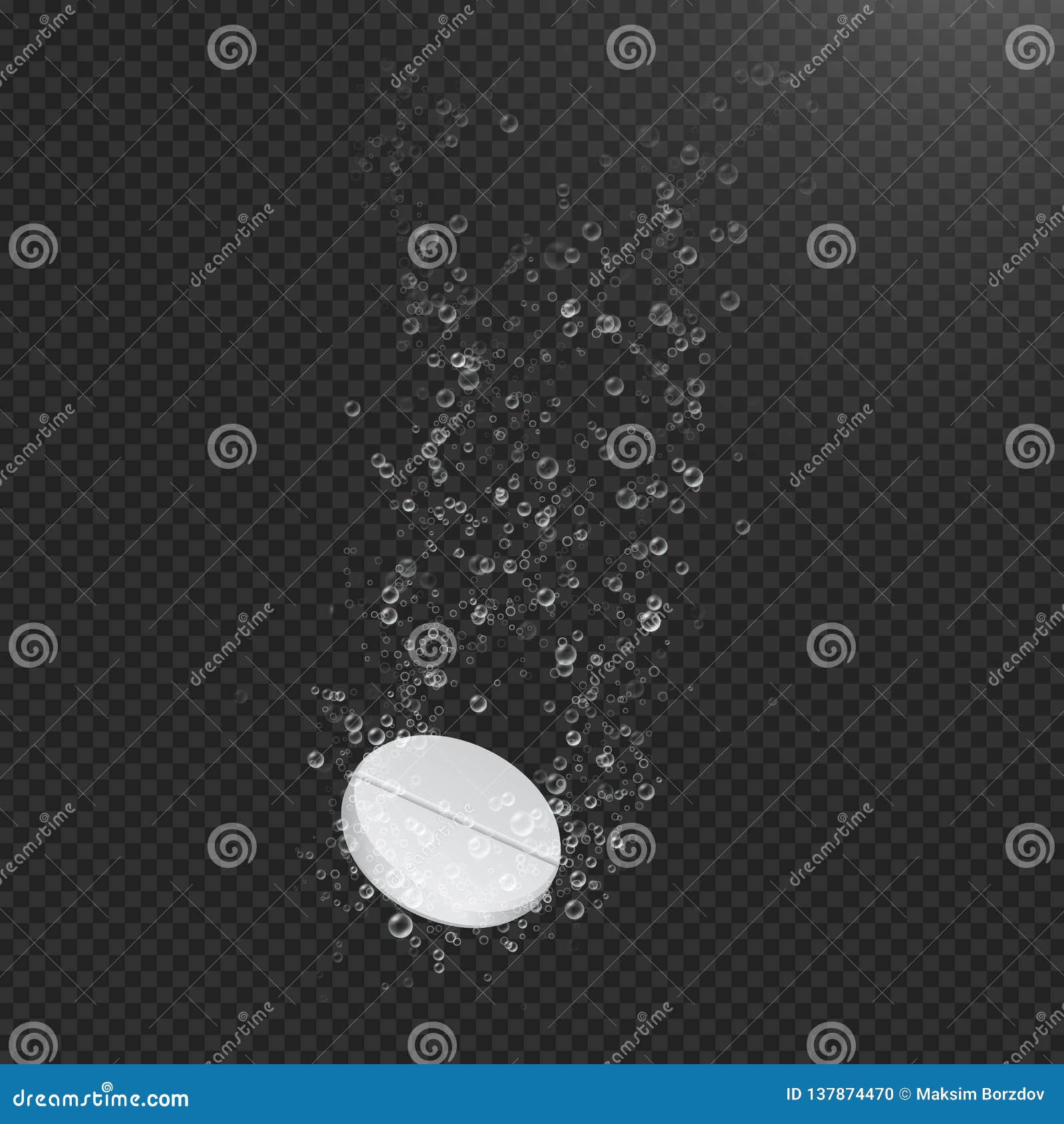 Soluble Tablets In Liquid With Bubbles. Realistic Illustration ...