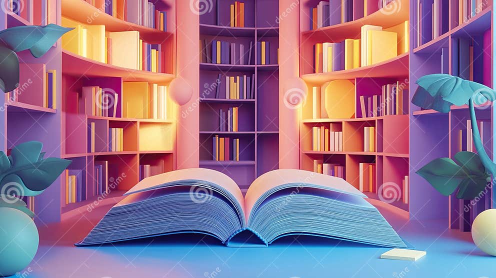 Solution Book Flat Design Front View Knowledge Theme 3D Render Vivid ...