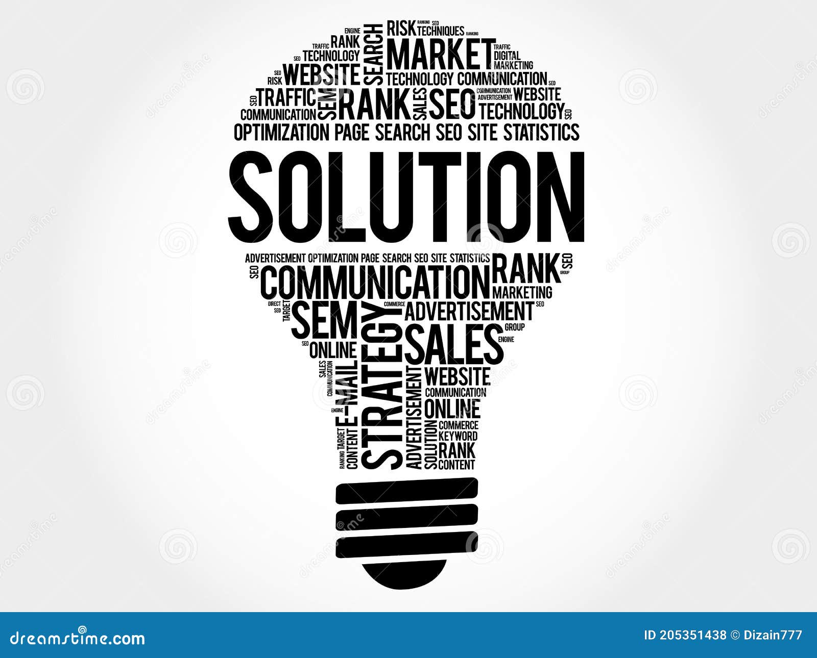 SOLUTION bulb word cloud stock illustration. Illustration of essential ...