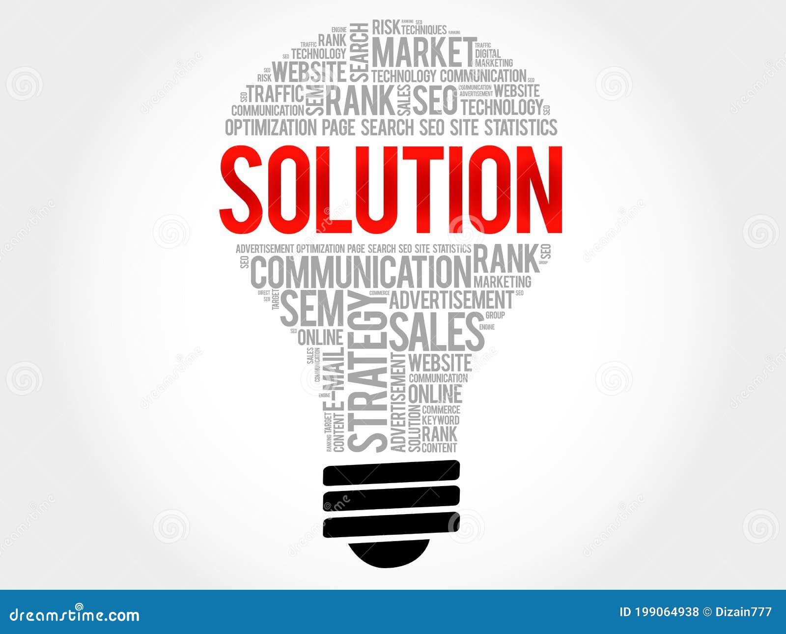 SOLUTION bulb word cloud stock illustration. Illustration of essential ...