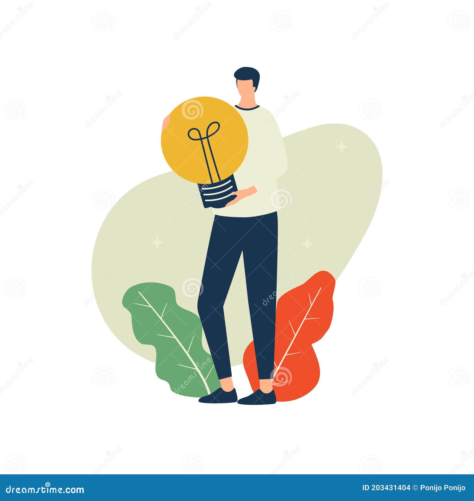 Solution Concept, Man Standing Hold a Light Bulb Stock Vector ...
