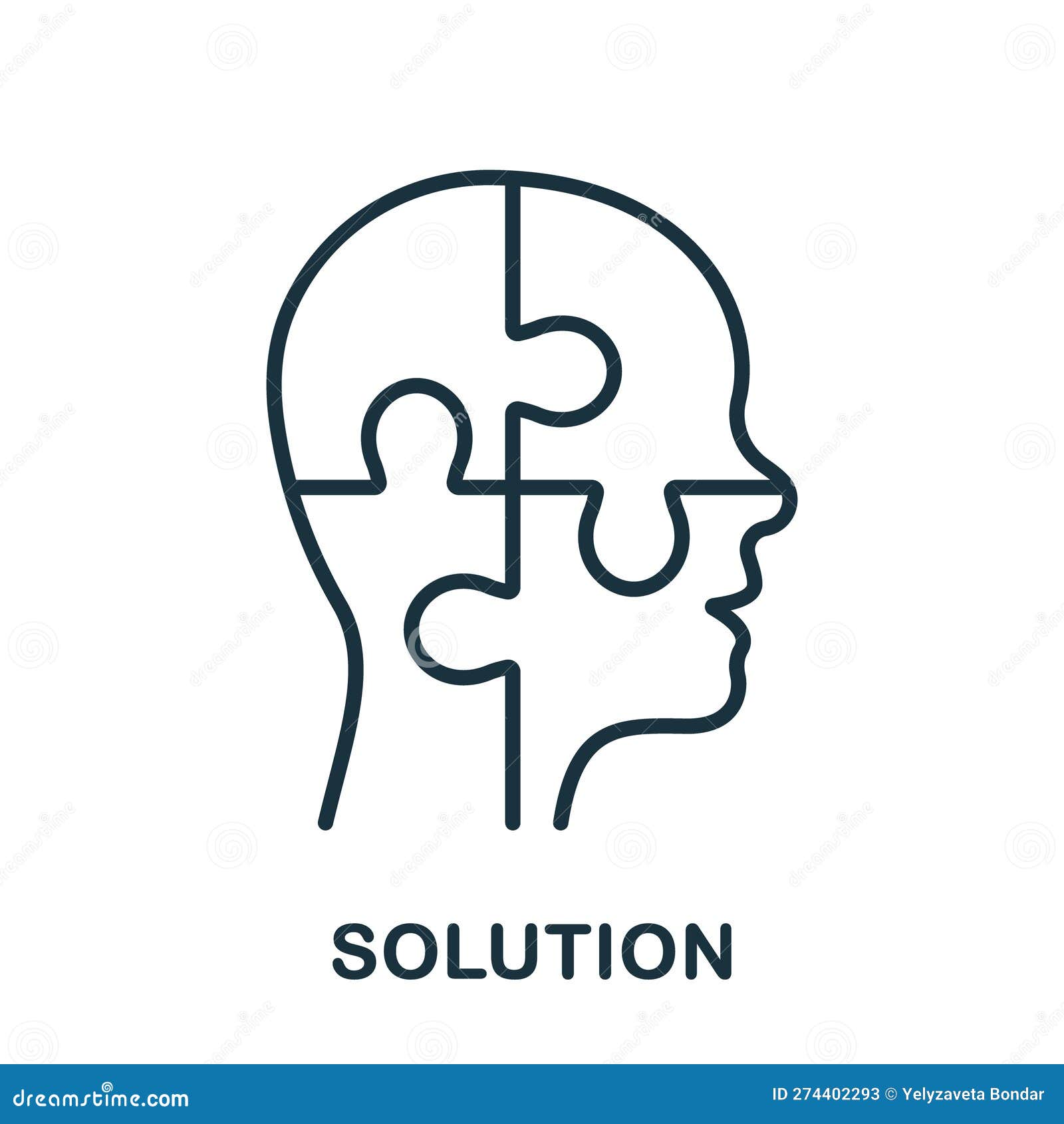 Solution in Human Head Line Icon. Person S Brain and Jigsaw, Creation ...