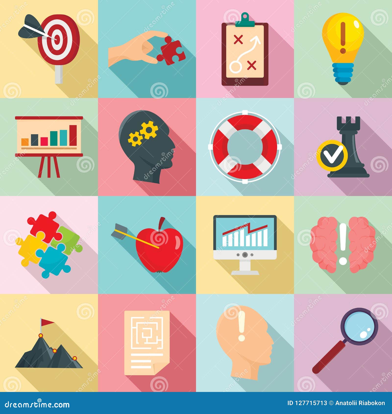 Solution Icon Set, Flat Style Stock Vector - Illustration of idea ...