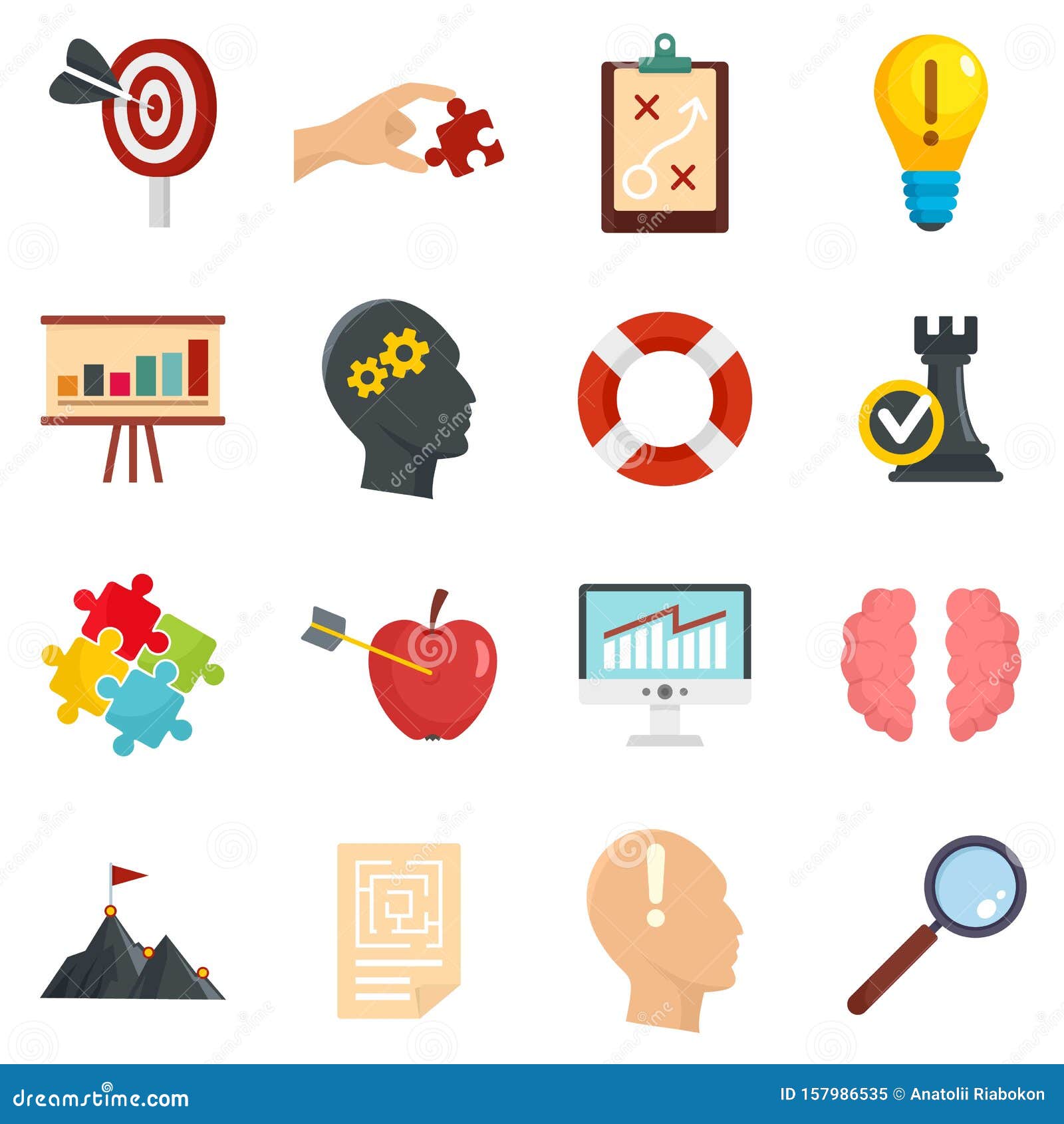 Solution Icon Set, Flat Style Stock Vector - Illustration of maze ...