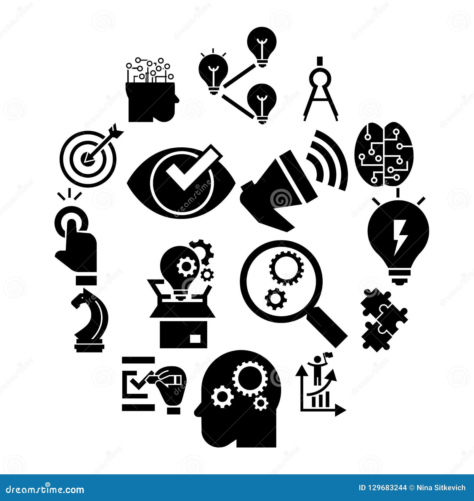 Solution Icon Set, Simple Style Stock Vector - Illustration of black ...