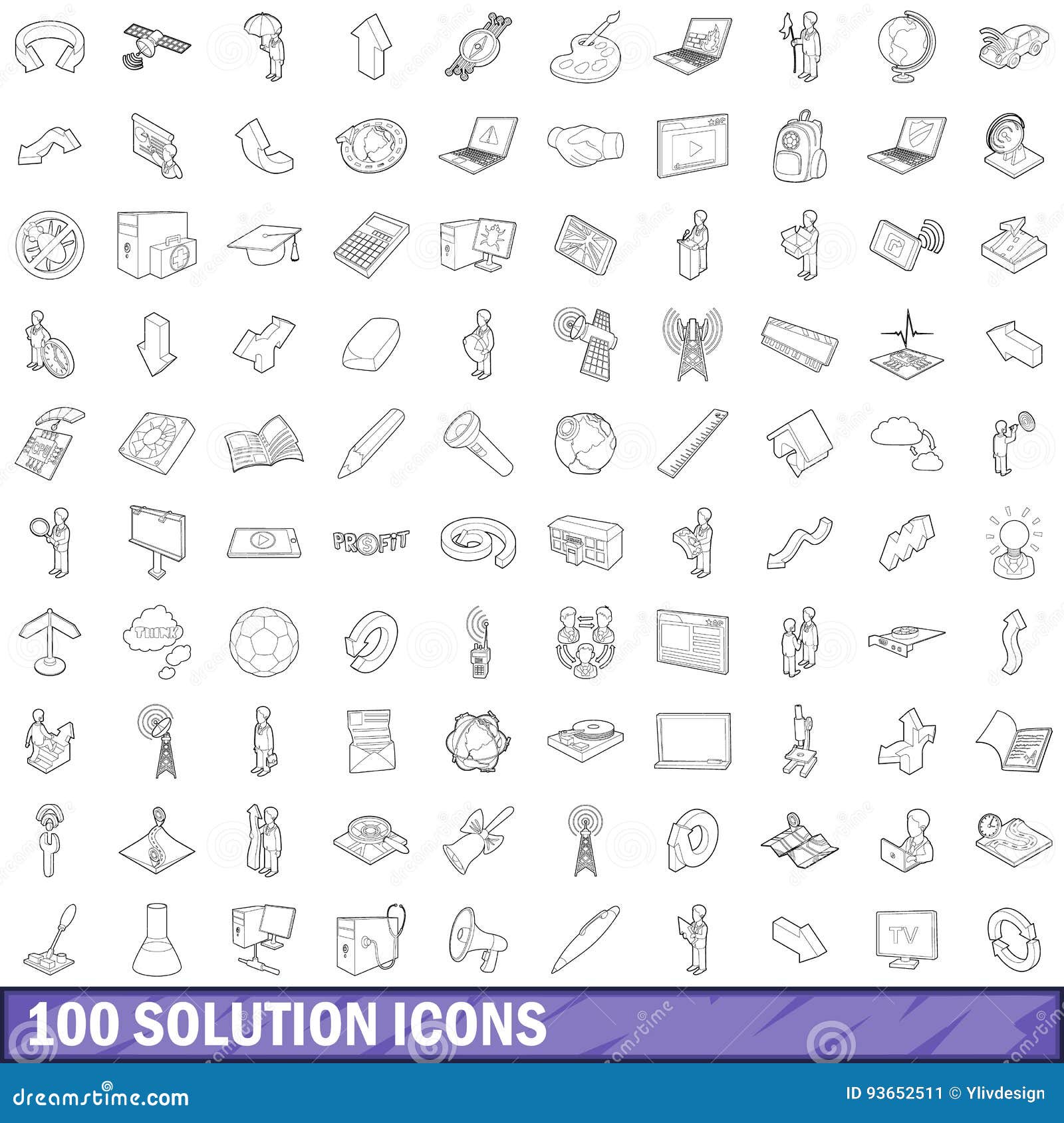 100 Solution Icons Set, Outline Style Stock Vector - Illustration of ...