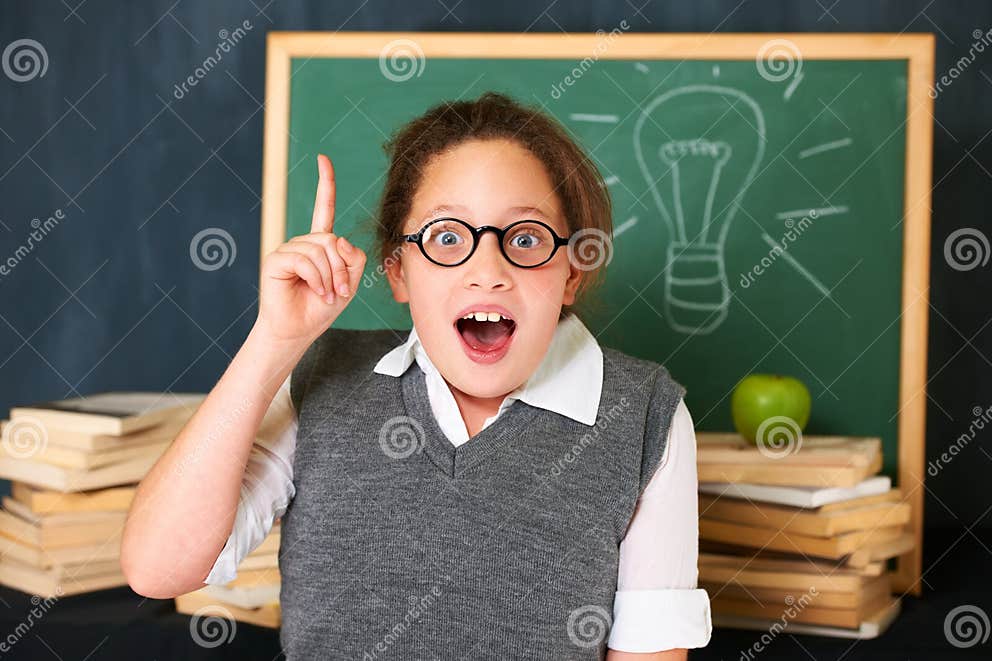 Solution, Idea and Portrait of Student with Light Bulb on Board for ...