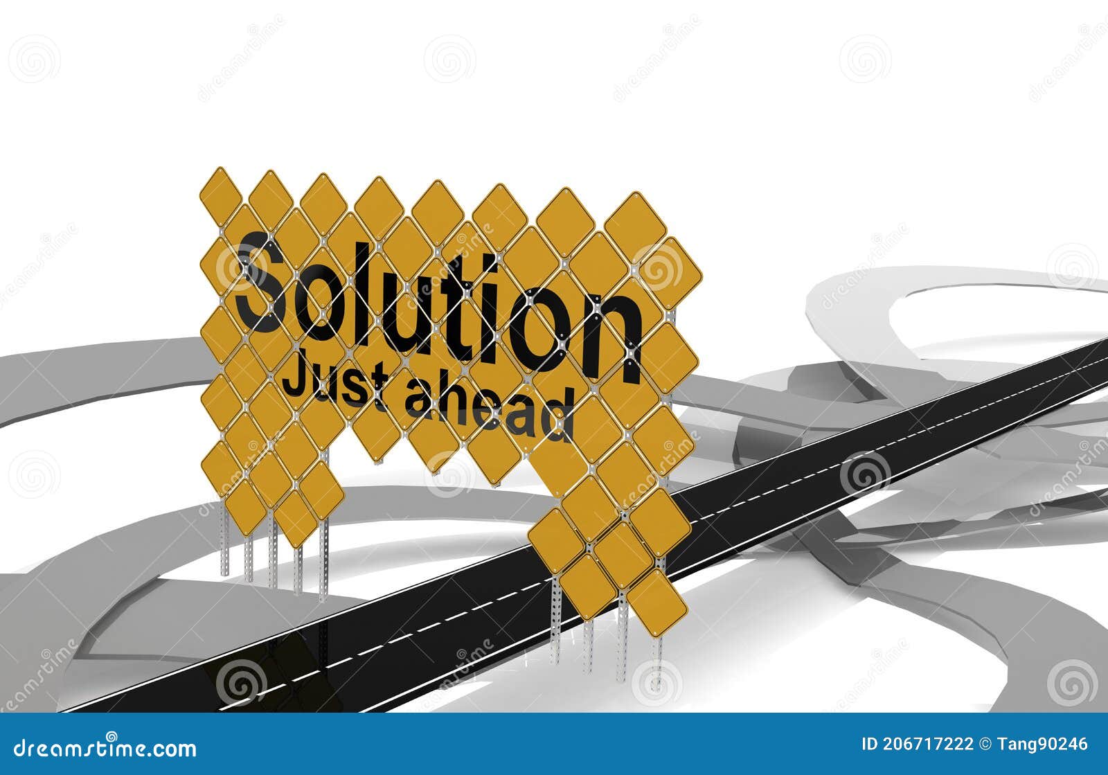 Solution Just Ahead Word on Giant Yellow Road Signs Stock Illustration ...