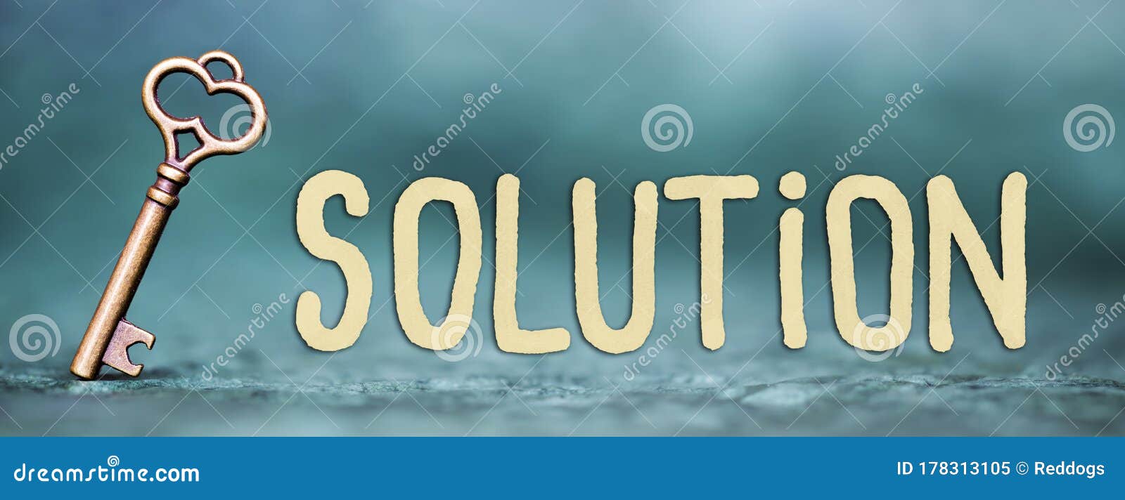 Solution Key Web Banner on Blue Background Stock Illustration ...