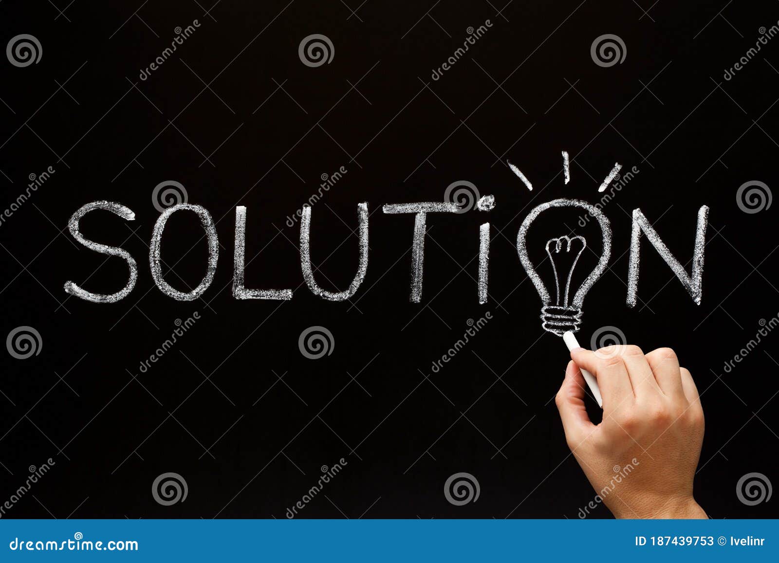 Solution Light Bulb Concept on Blackboard Stock Image - Image of genius ...