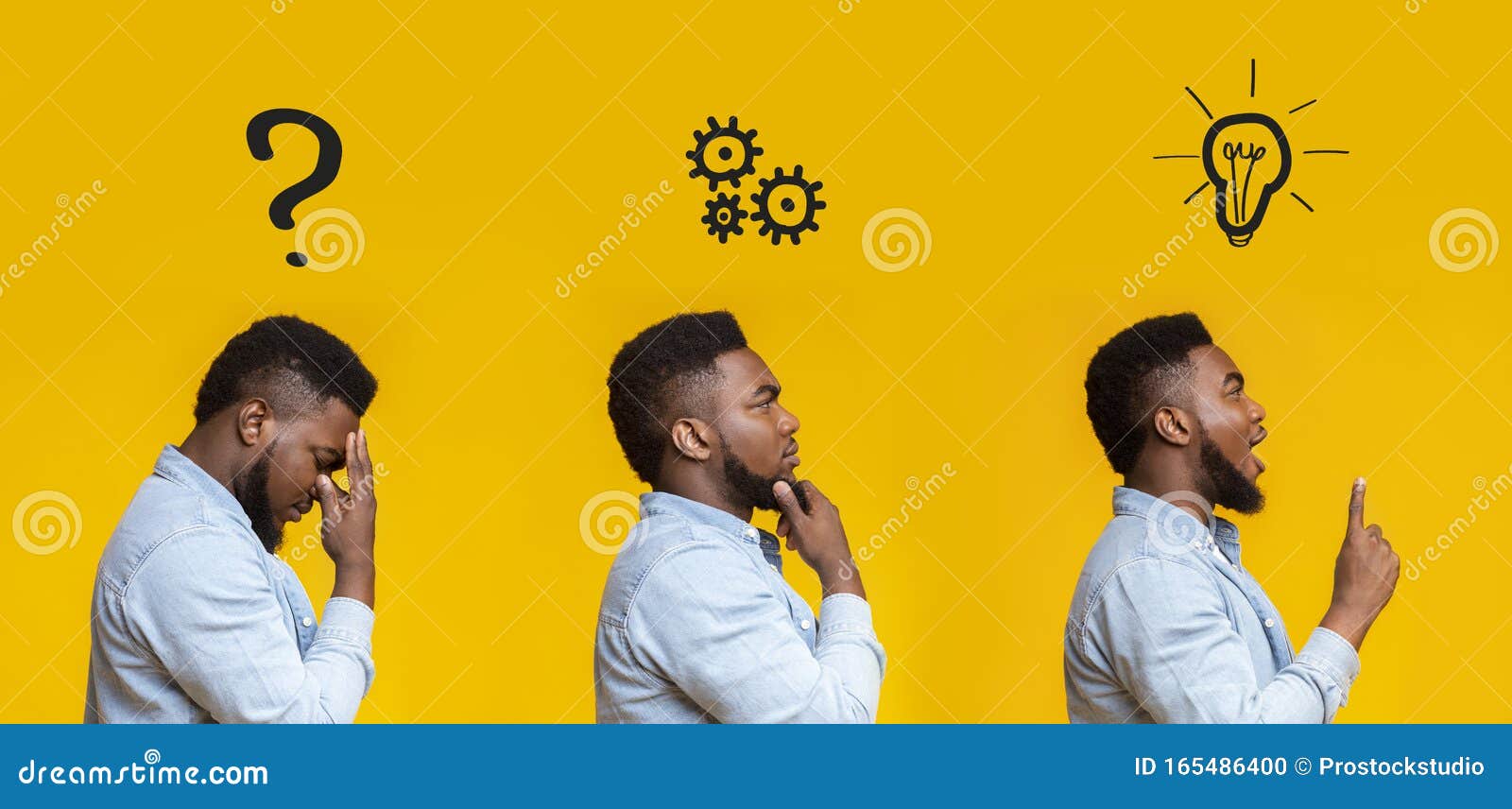 Solution of Problem. Black Man Thinking and Finding Successful Idea ...