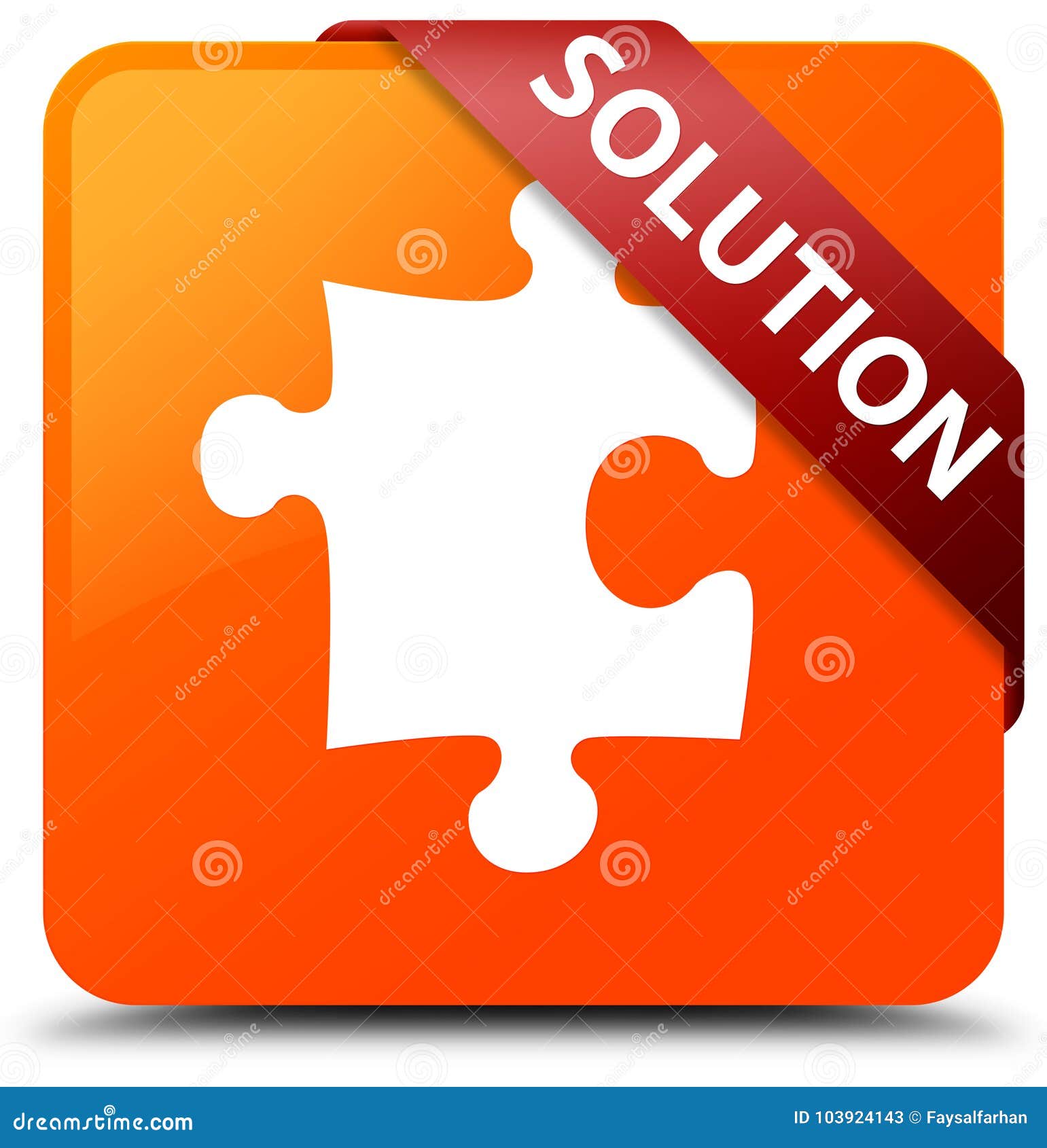 Solution (puzzle Icon) Orange Square Button Red Ribbon in Corner Stock ...