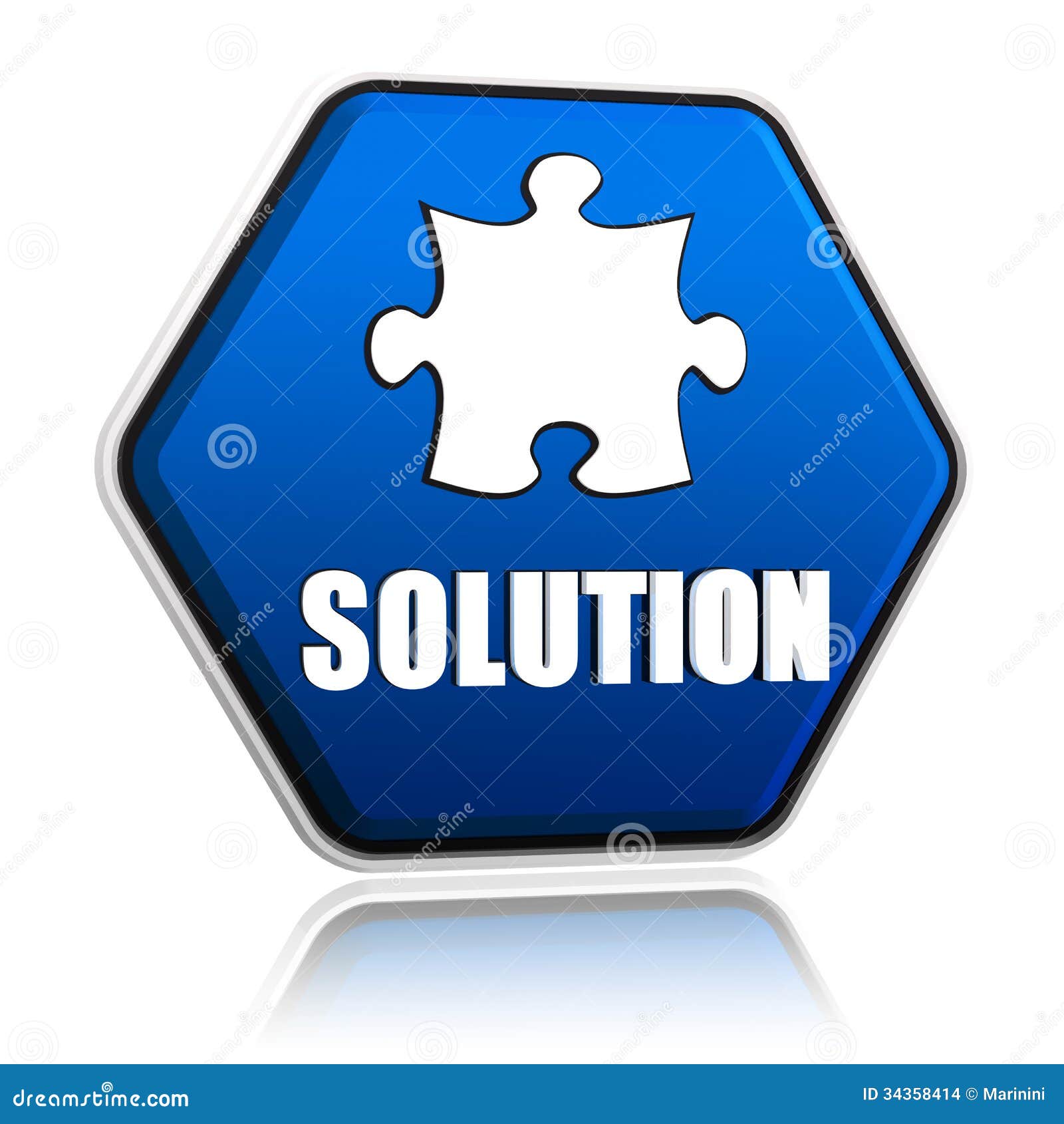 Solution and Puzzle Sign in Blue Hexagon Banner Stock Illustration ...