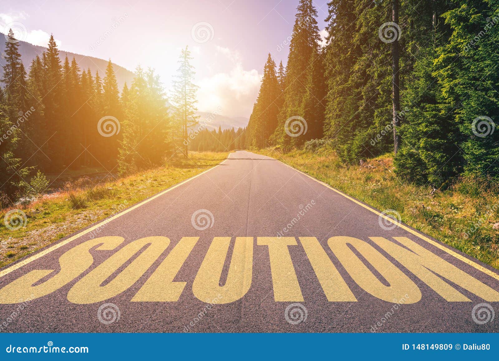 Solution Written on Road in the Mountains. Solution Text on the Road ...