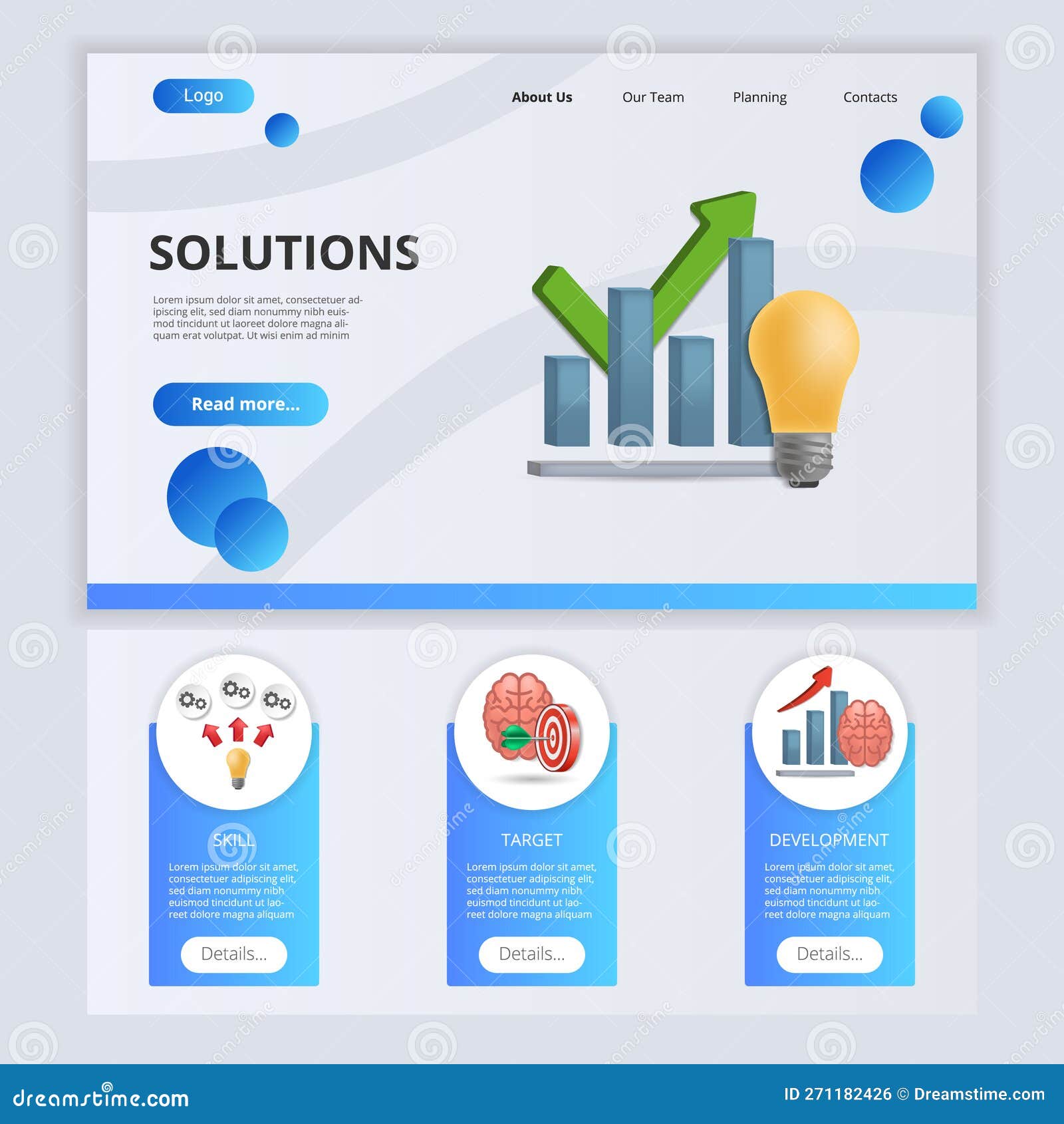 Solutions Flat Landing Page Website Template. Skill, Target ...