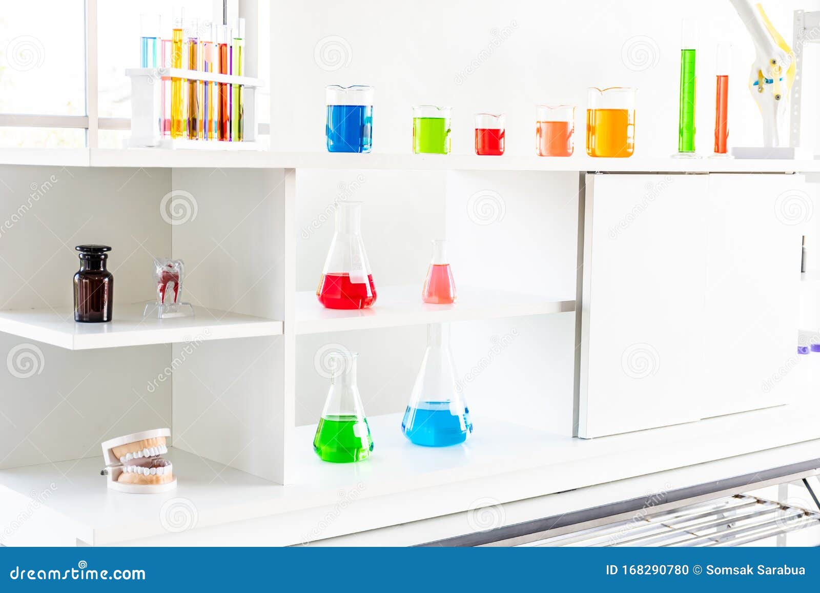 Solutions In Glassware In The Science Laboratory Stock Photo - Image of ...