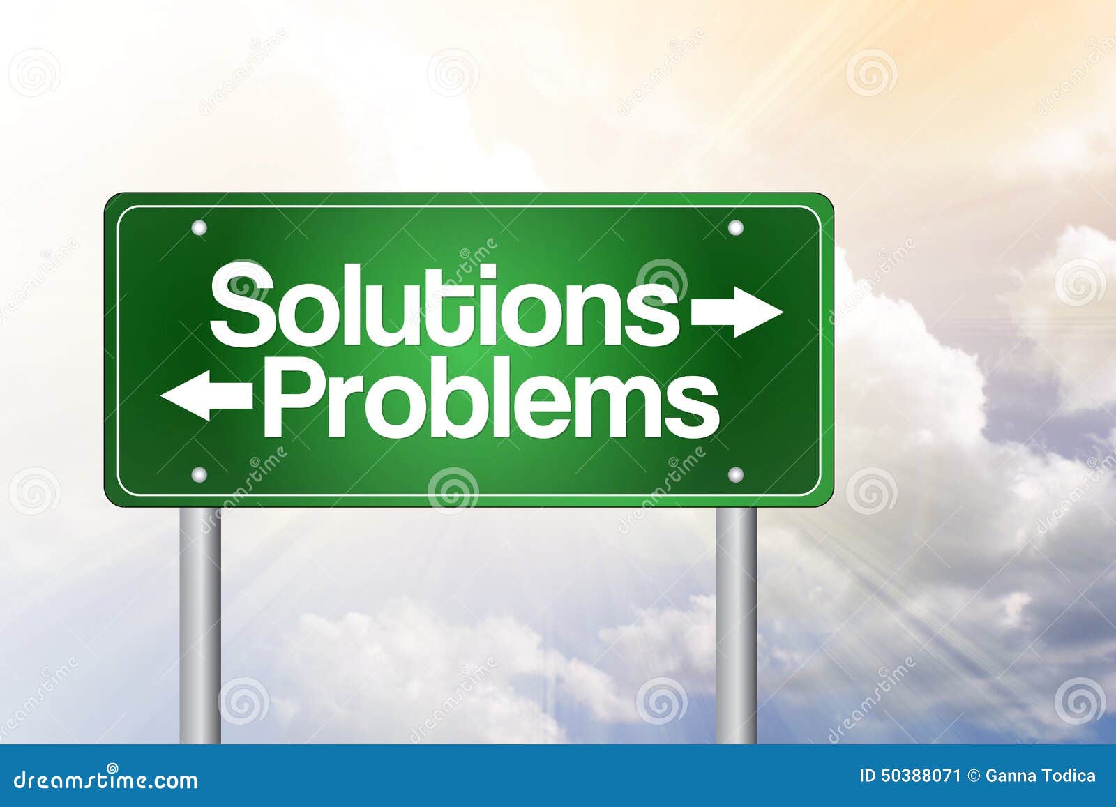 Solutions, Problems Green Road Sign Stock Illustration - Illustration ...