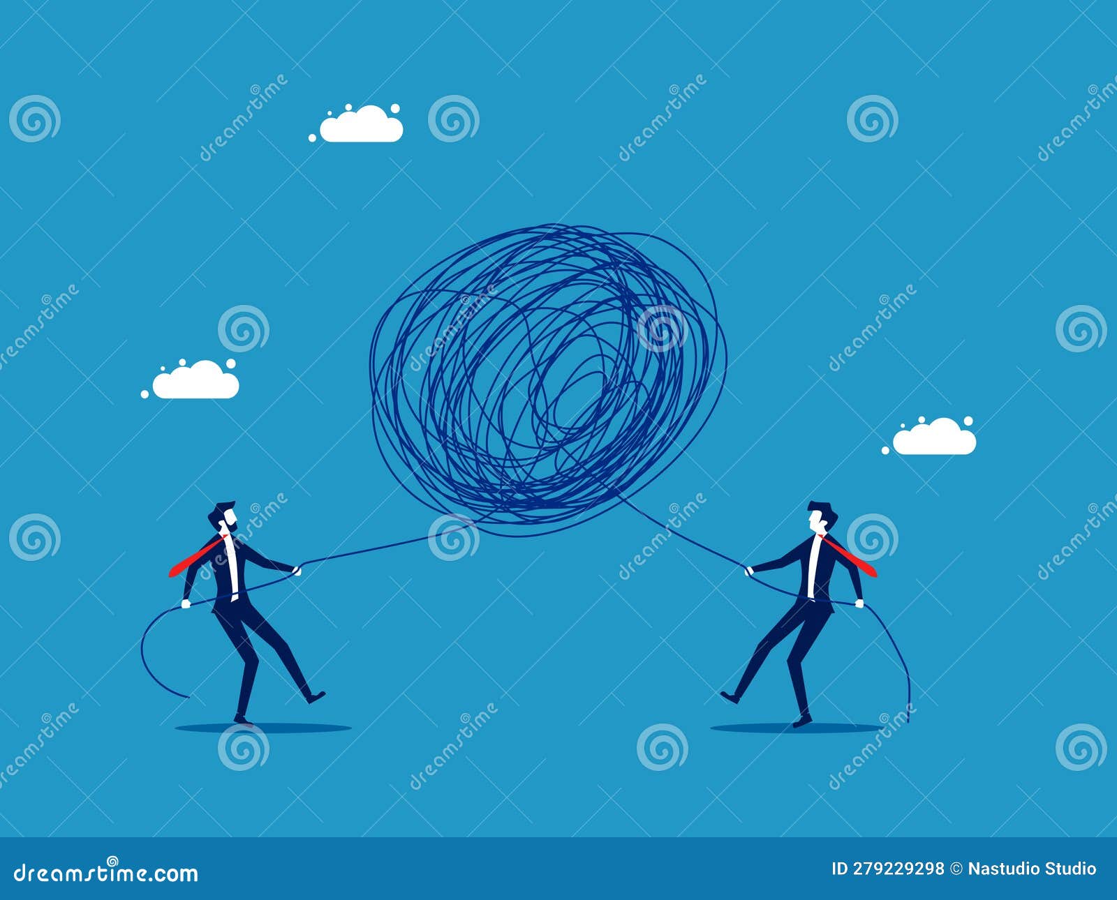 Solve Chaos. Two Businessmen Pulling a Tangled Rope Stock Vector ...