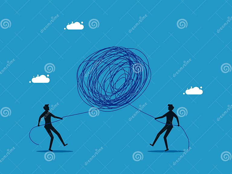 Solve Chaos. Two Men Pulling a Tangled Rope Stock Vector - Illustration ...