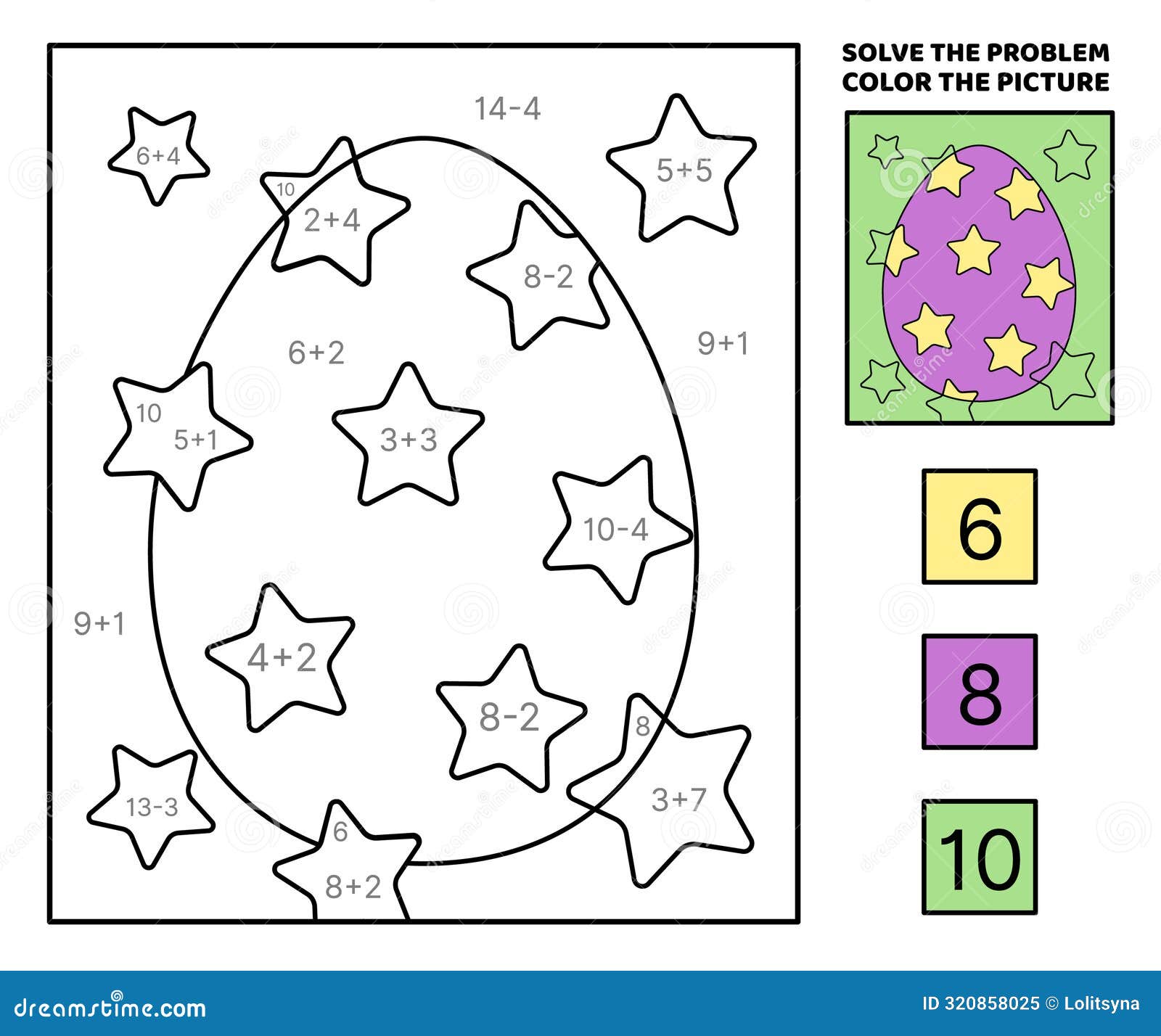 Solve the Problem, Color the Picture. Easter Egg Decorated Stars ...