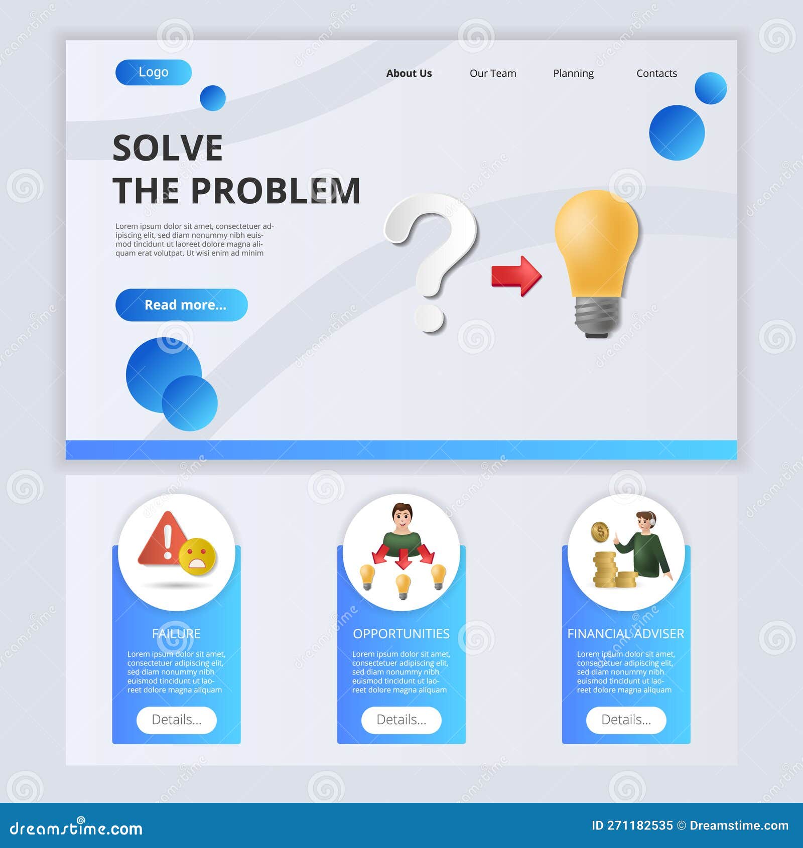 Solve the Problem Flat Landing Page Website Template. Failure ...