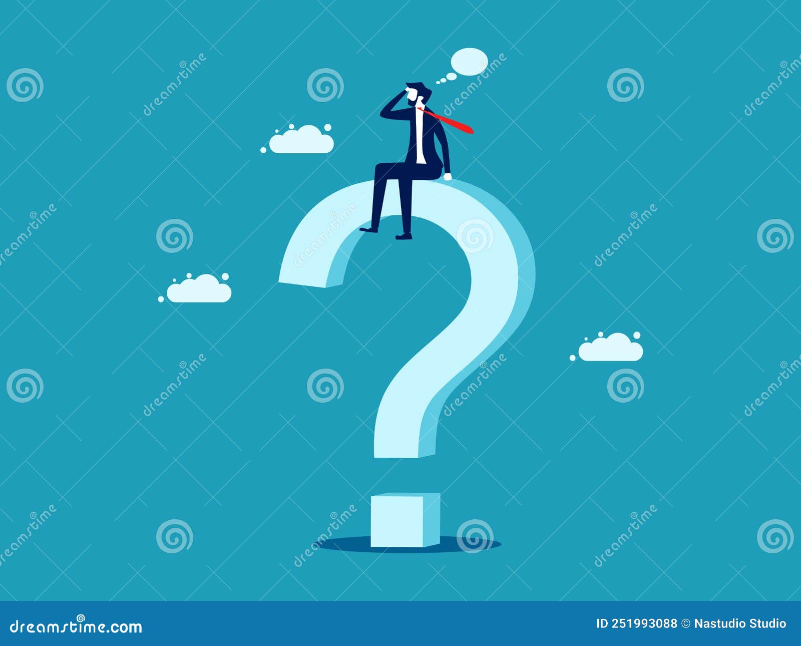 Solve Problems. Businessman Thinking on Big Question Marks Stock Vector ...