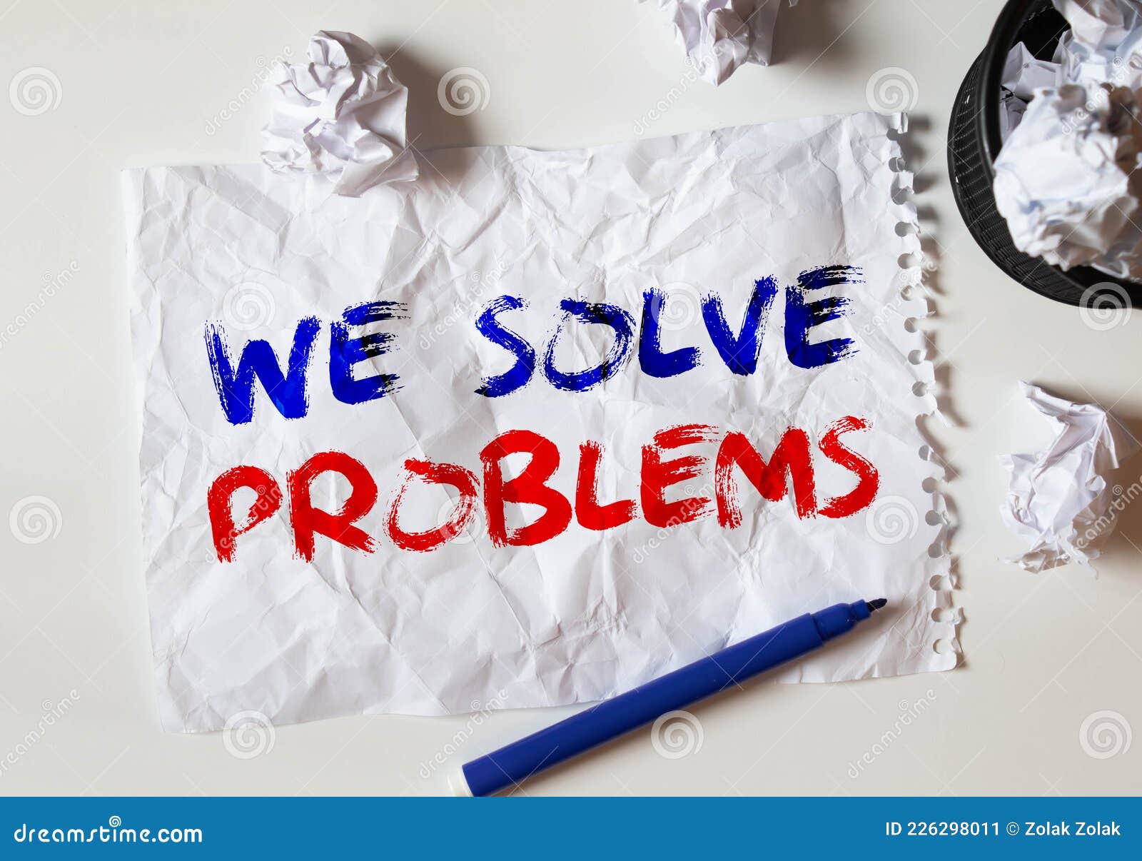 We Solve Problems Inscription on Crumpled Paper Stock Image - Image of ...