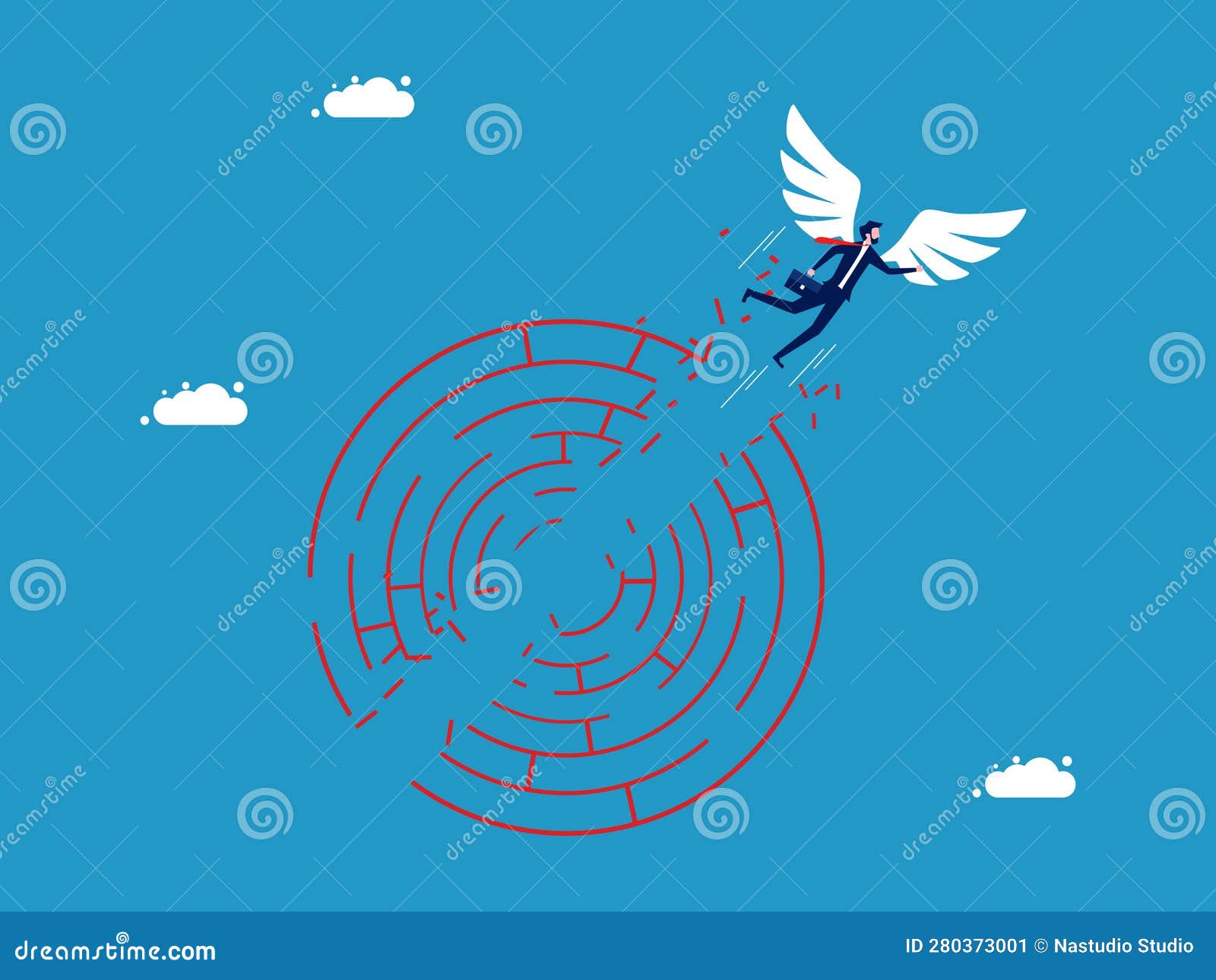 Solve Problems and Overcome Obstacles. Businessman Flying with Angel ...