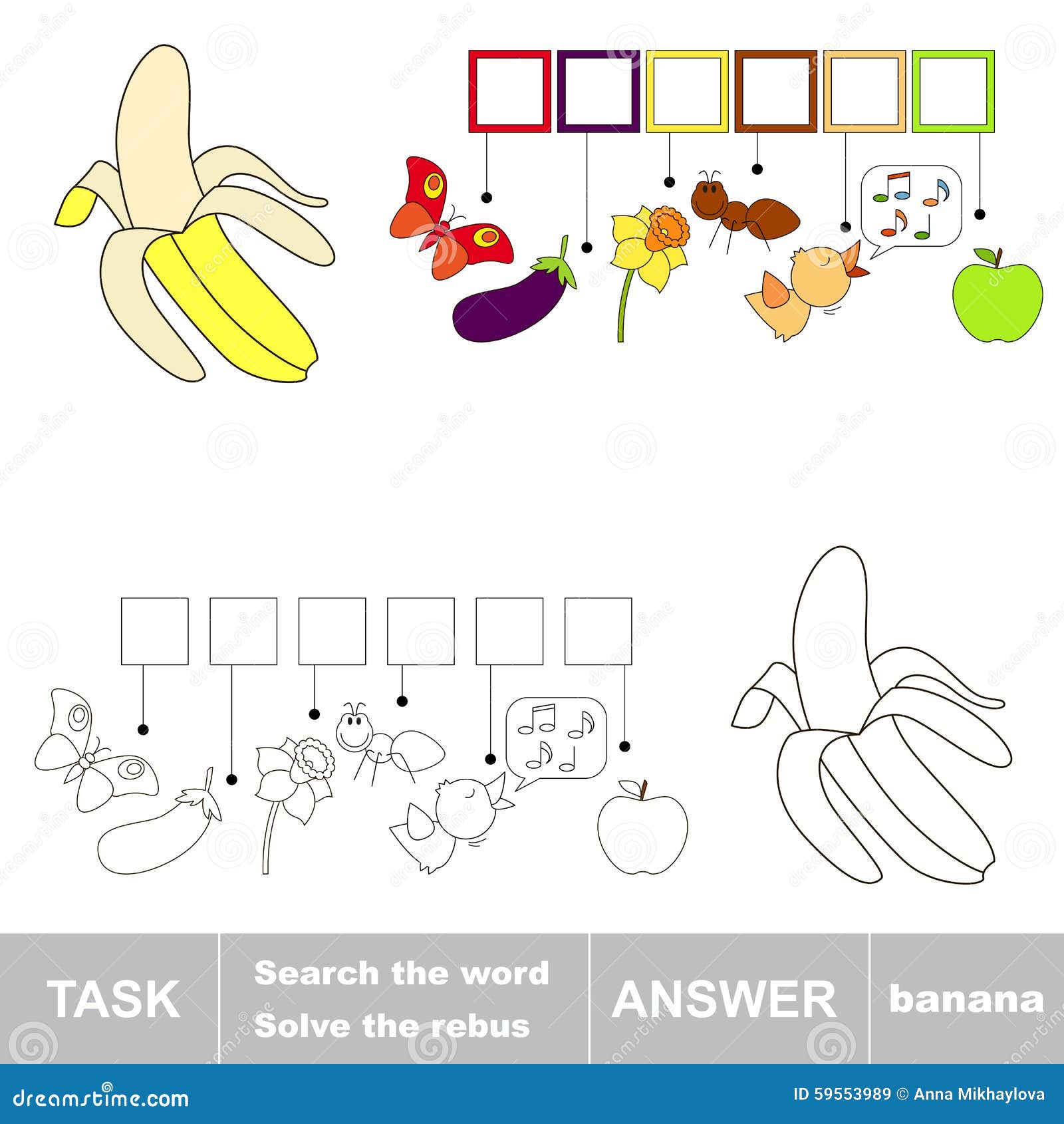 Solve the Rebus. Find Hidden Word BANANA Stock Vector - Illustration of ...