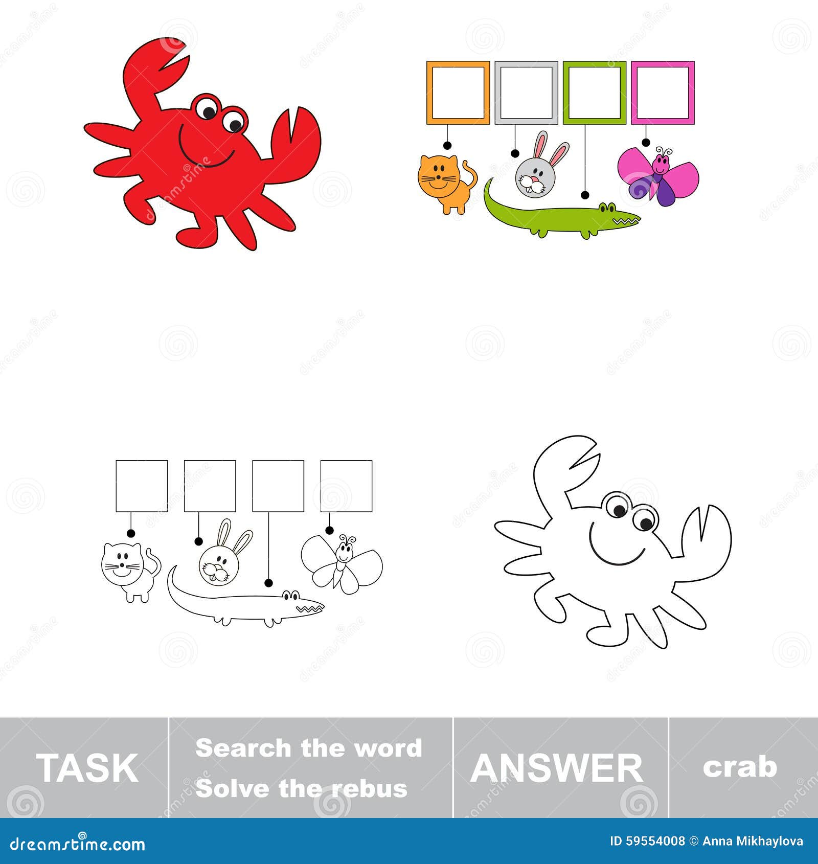 Solve The Rebus. Find Hidden Word Fish Vector Illustration ...