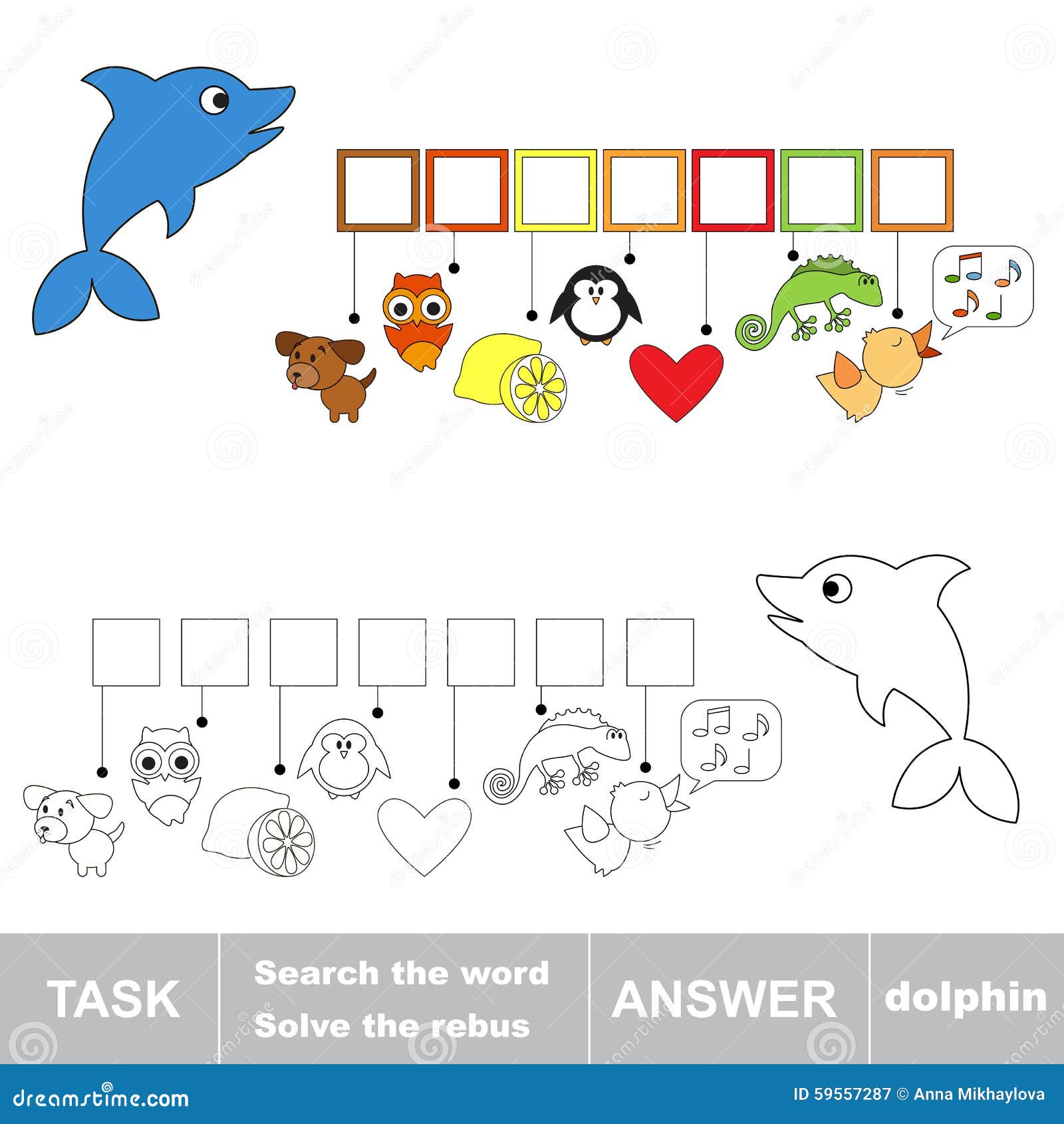 Solve the Rebus. Find Hidden Word Dolphin Stock Vector - Illustration ...