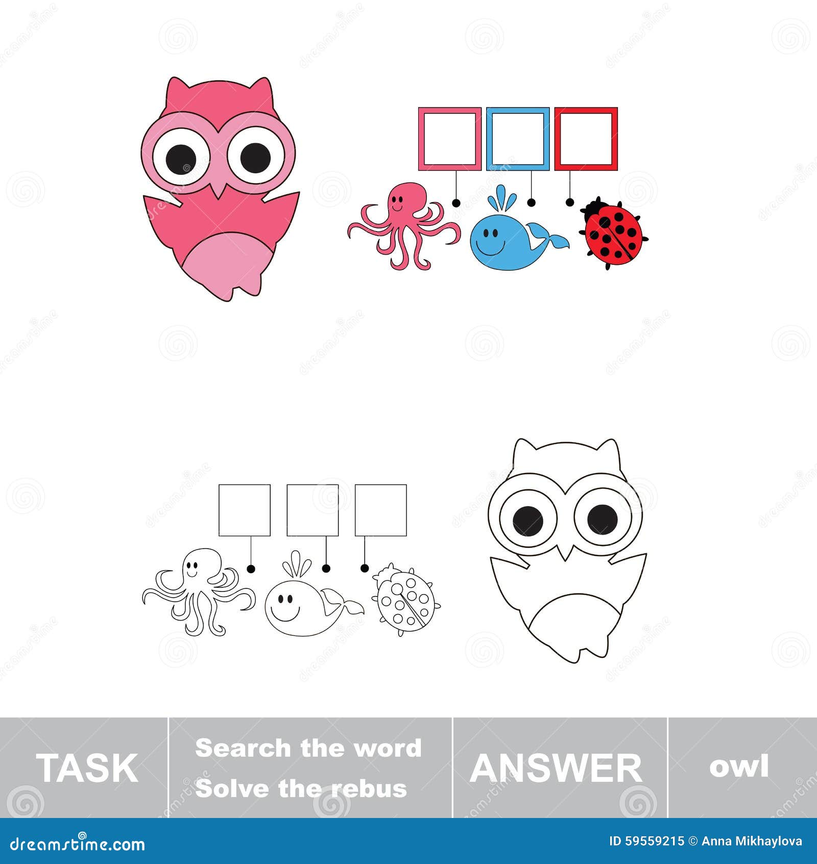 Solve the Rebus. Find Hidden Word OWL Stock Vector - Illustration of ...