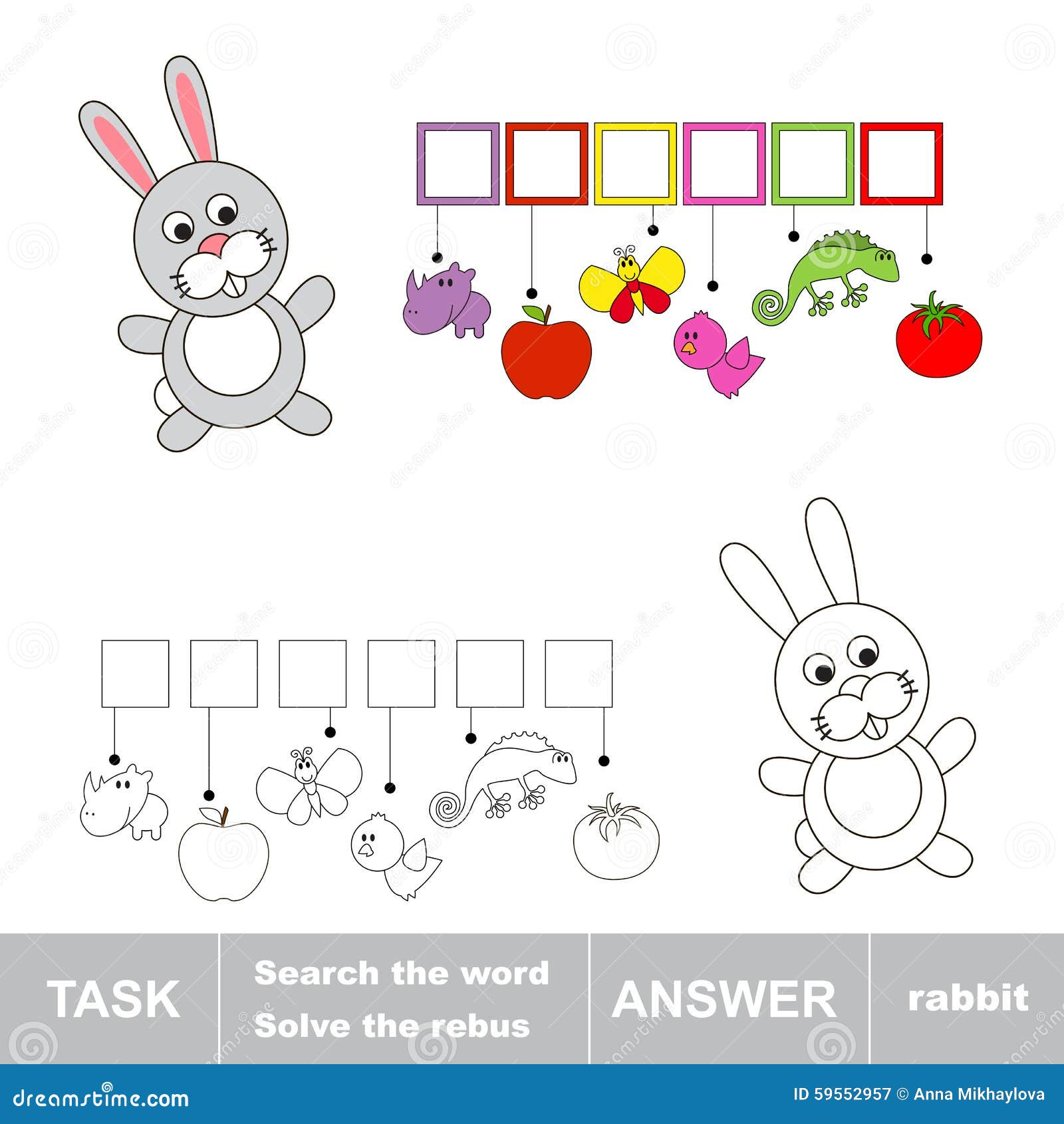 Solve the Rebus. Find Hidden Word RABBIT Stock Vector - Illustration of ...