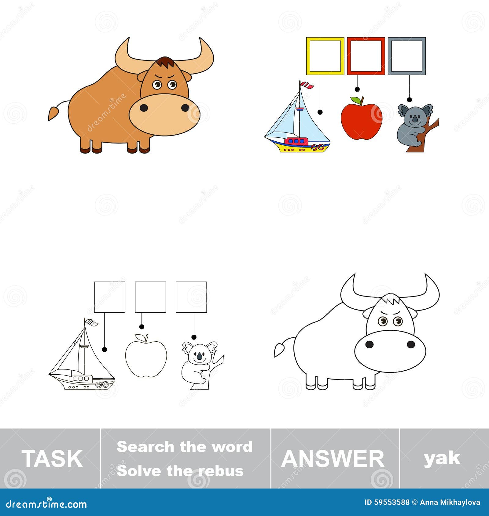 Solve The Rebus. Find Hidden Word Fish Vector Illustration ...