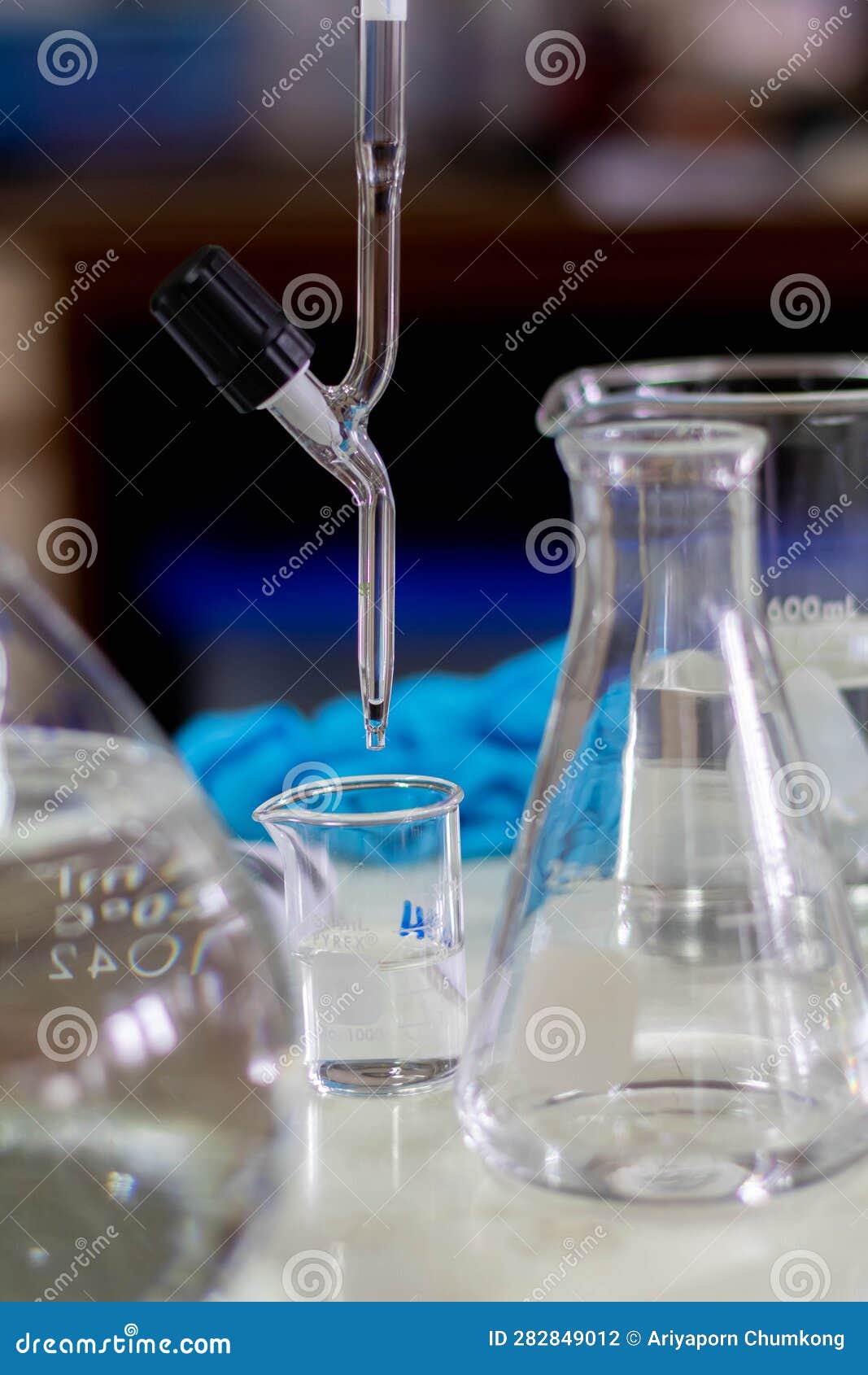 Laboratory Glassware with Green Liquid in a Science Research Laboratory ...