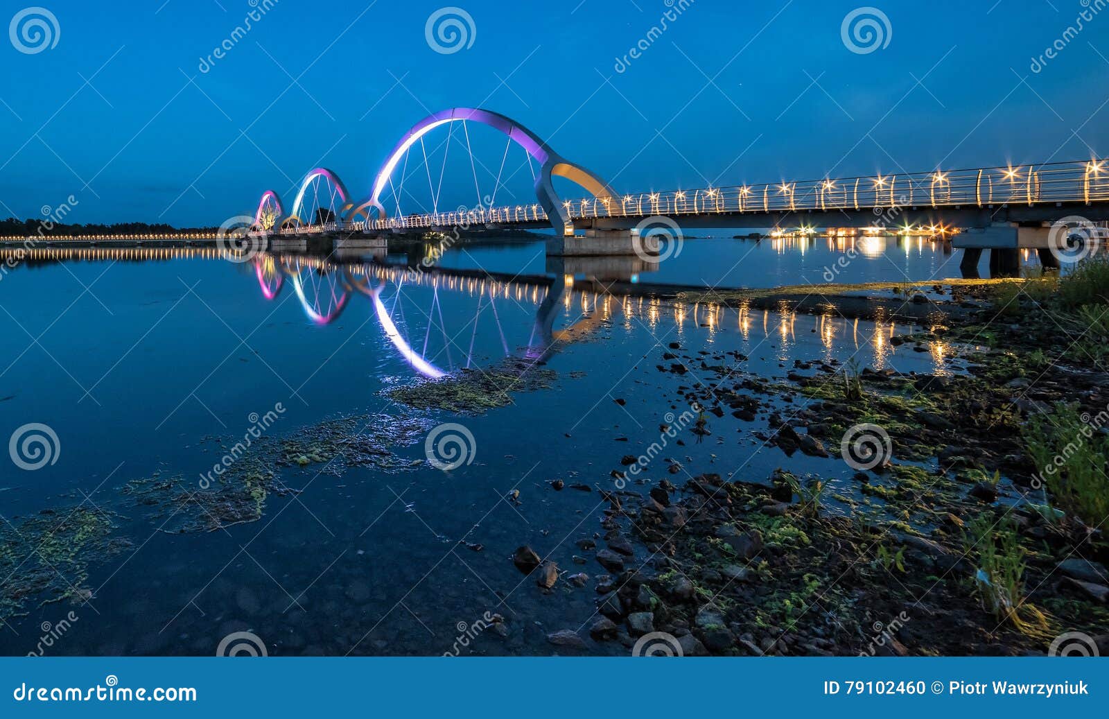 Solvesborg Pedestrian Bridge at Night Stock Photo - Image of ...