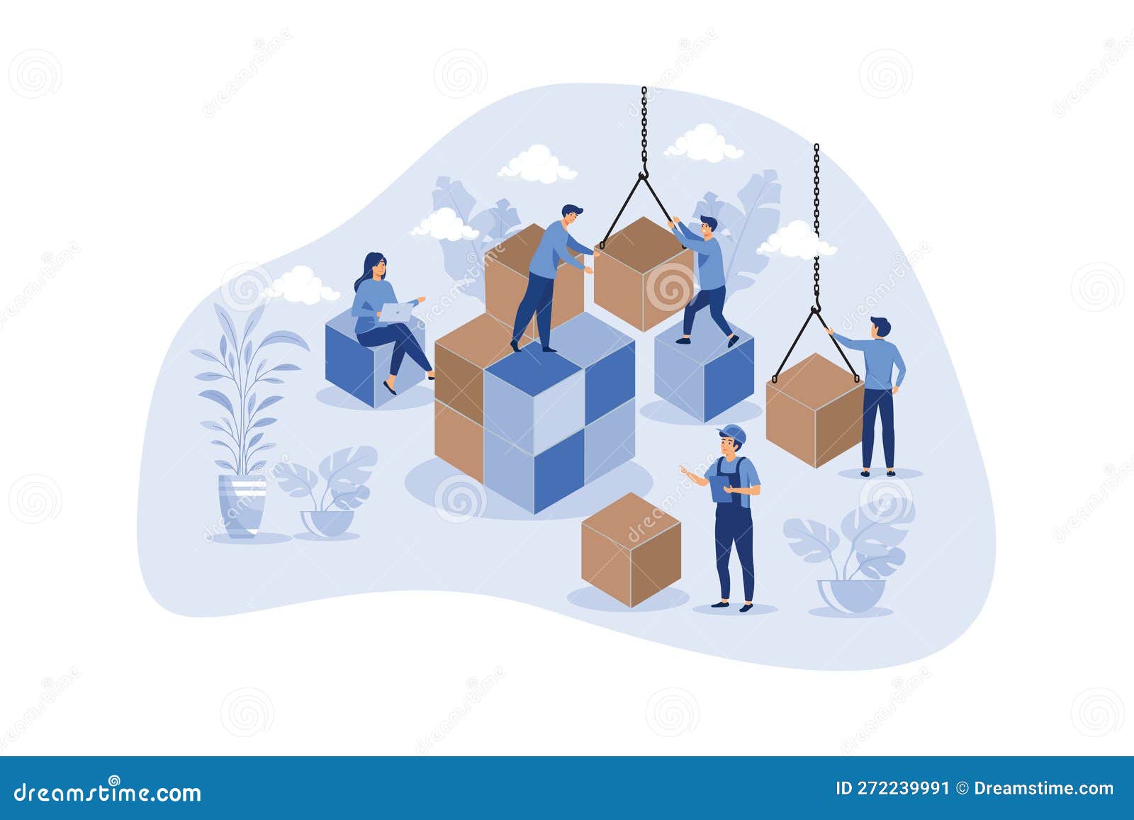 Solving Problem and Difficult Work Teamwork Assemble Tiny Persons ...