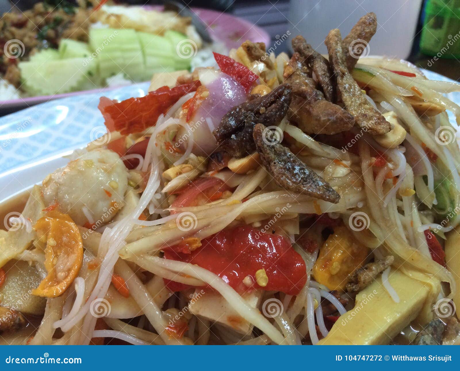 Som Tam foto de archivo. Imagen de papaya, rojo, coma - 104747272