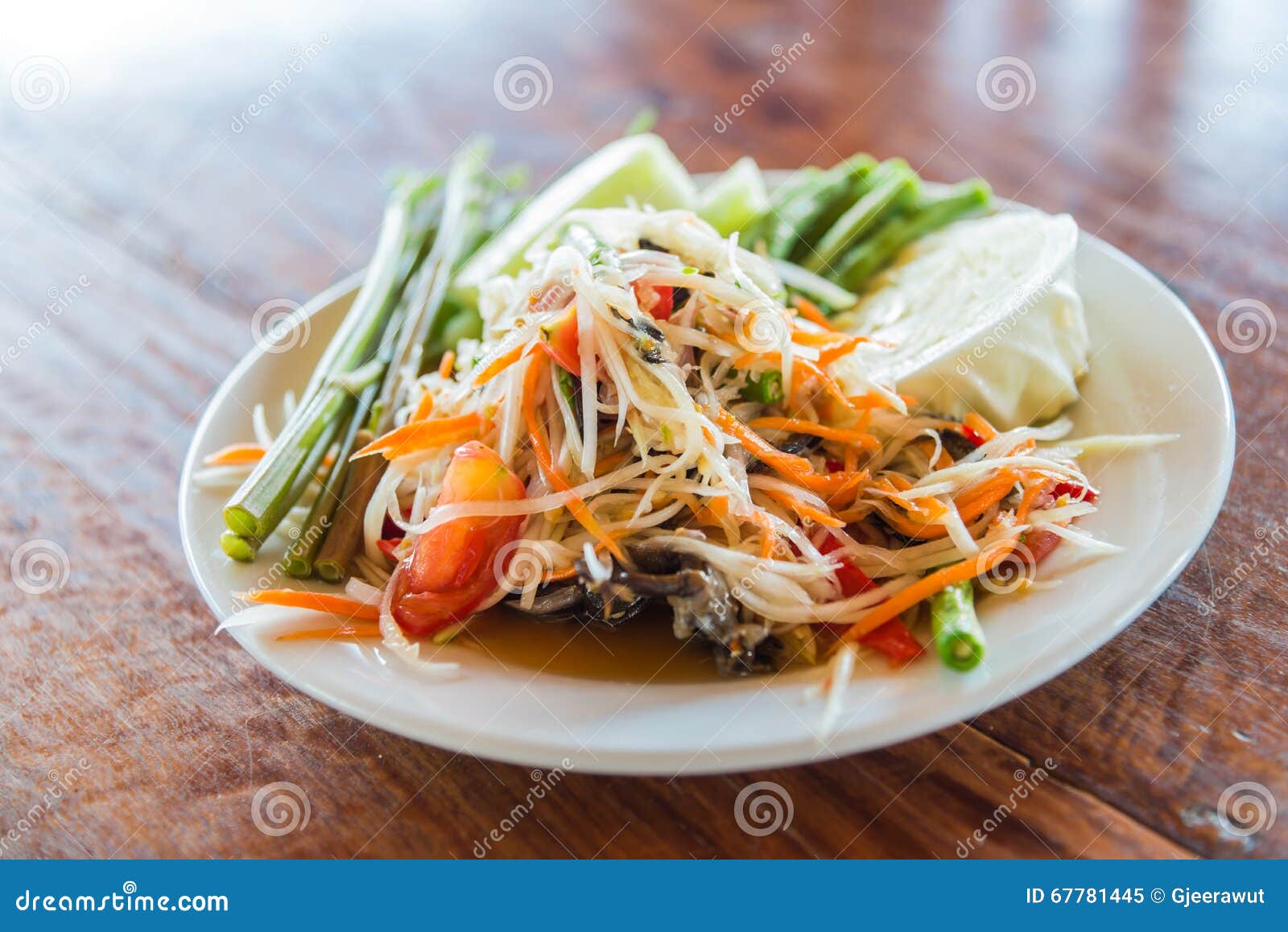 Som Tam Is Thai Delicious Taste Hot And Spicy Papaya Salad With Crab