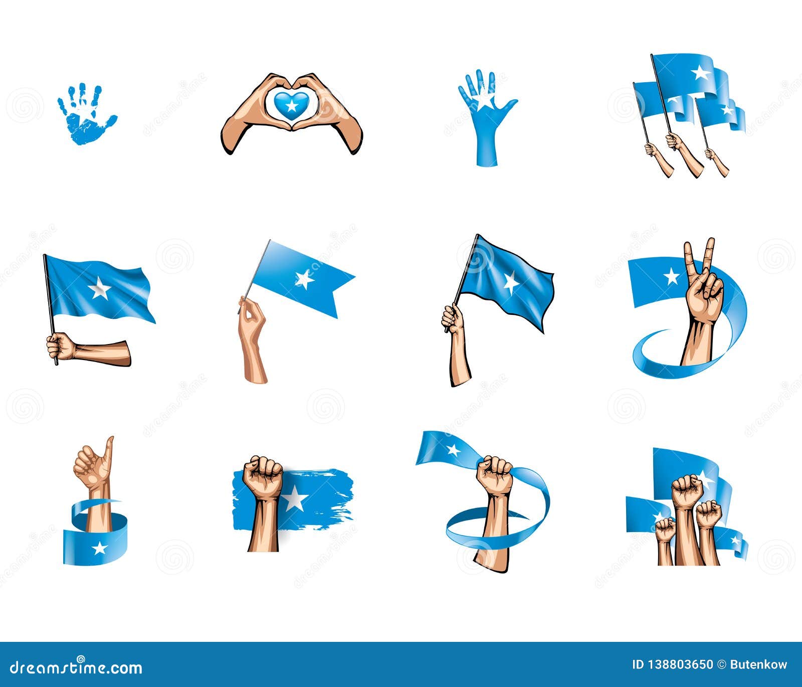 Somalia Flag and Hand on White Background. Vector Illustration Stock ...