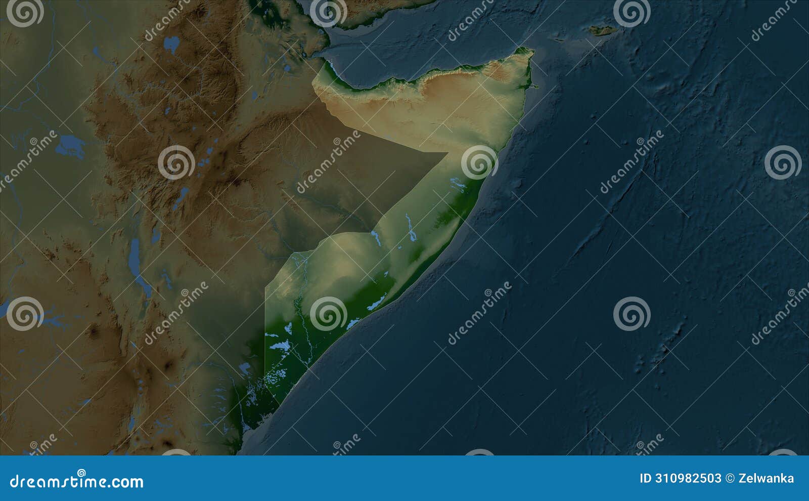 Somalia Highlighted. Physical Stock Illustration - Illustration of ...