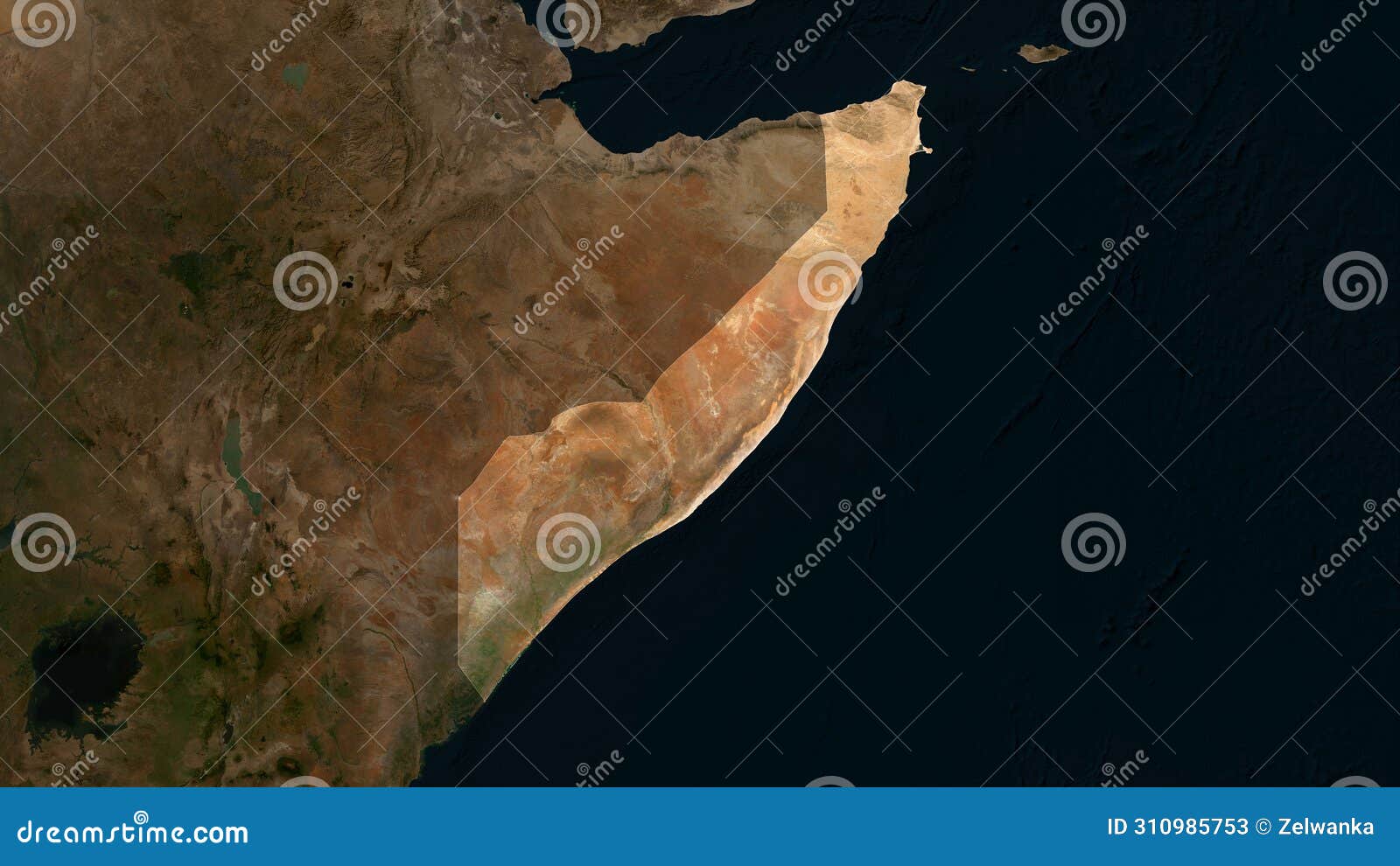 Somalia Mainland Highlighted. Low-res Satellite Stock Illustration ...