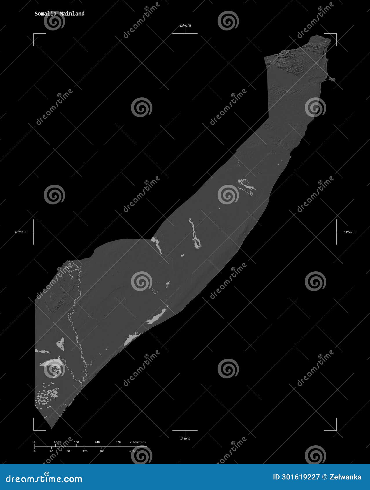 Shape Of Somalia. Bevelled. Physical. Labels Royalty-Free Stock ...