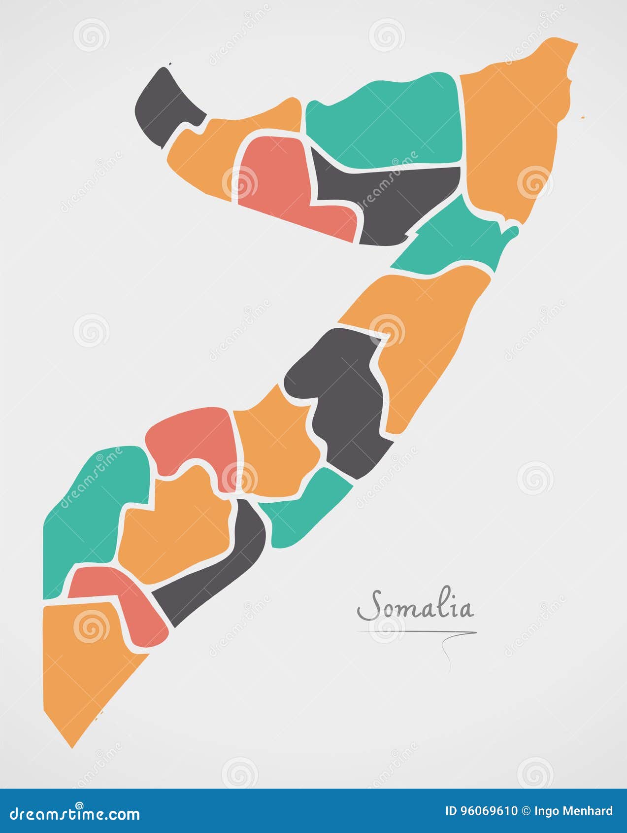 Somalia Map With States And Modern Round Shapes Vector Illustration ...